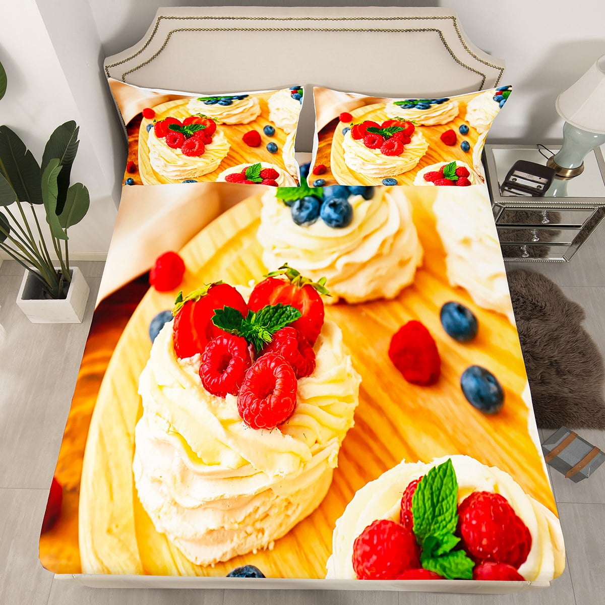 Erosebridal Fruit Cake Fitted Sheet Twin,Blueberry Strawberry Cute ...