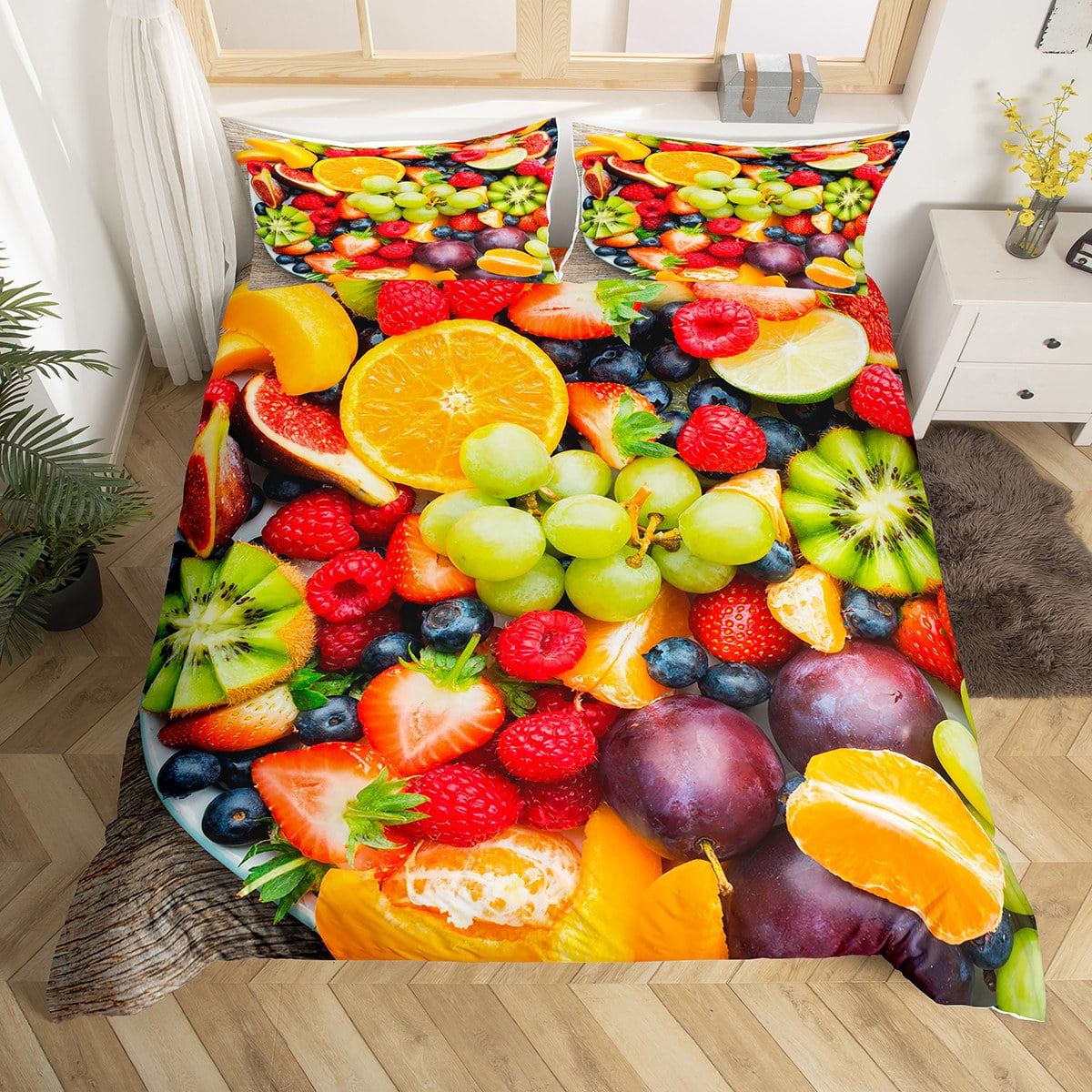 Erosebridal Fruit Duvet Cover Queen Adults,Orange Kiwi Grape Raspberry ...