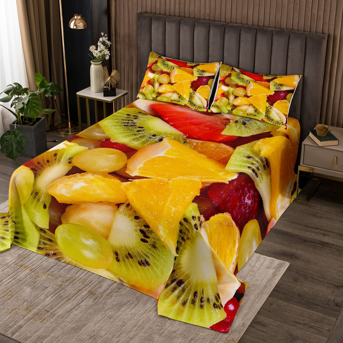 YST Fruit Salad Bedspread Set Queen for Kids Adults Teens,Kiwi Orange ...