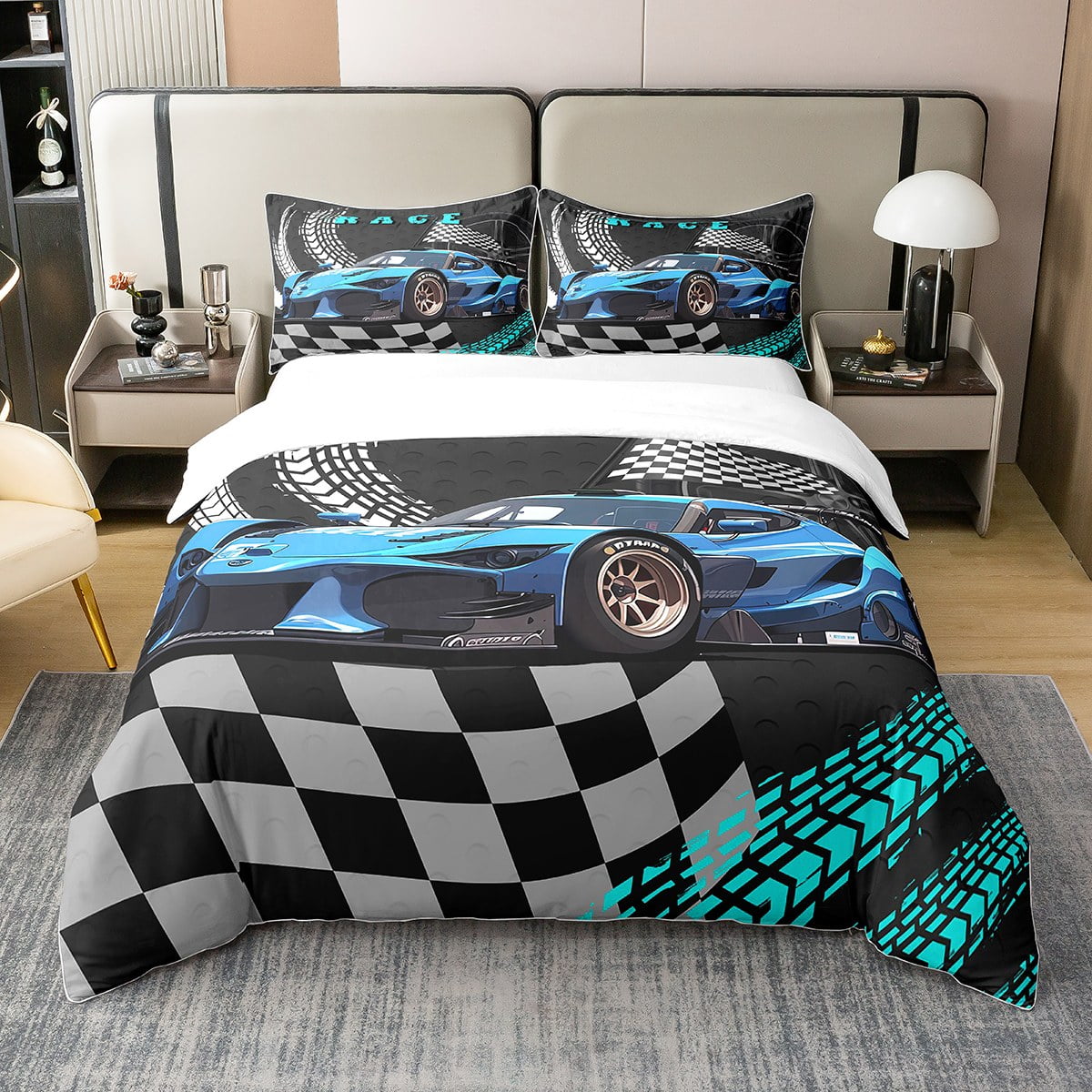 Erosebridal Full 100% Cotton Duvet Cover,Race Car Bedding Set Sports ...