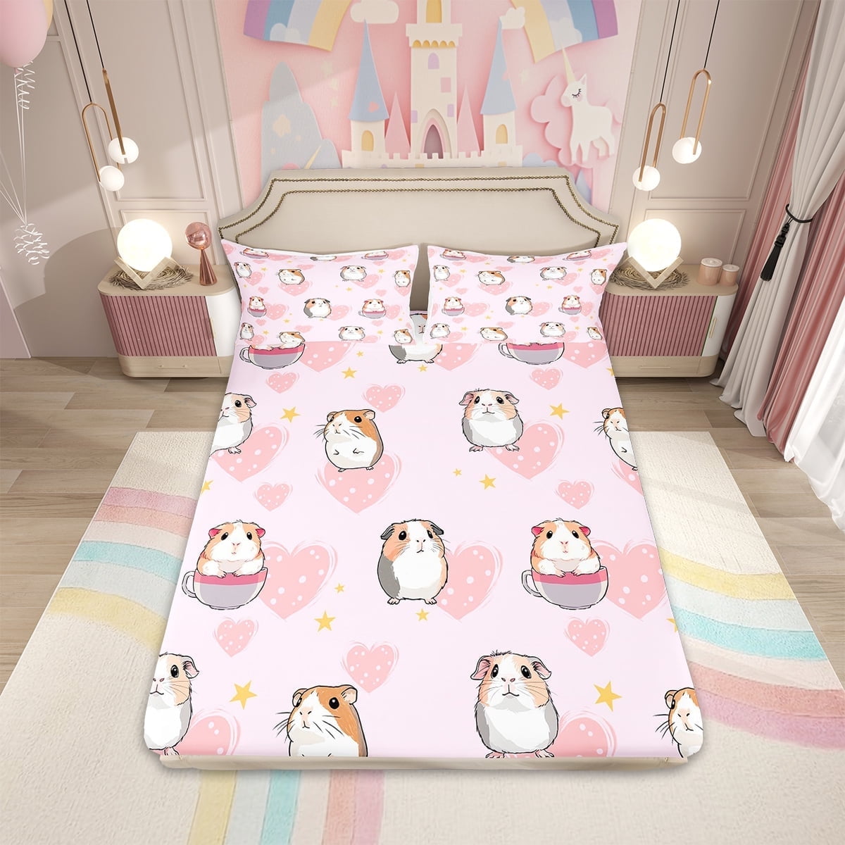 Full Cartoon Cavy Bed Sheets Set,Lovely Guinea Pig Sheet Set for Kids ...