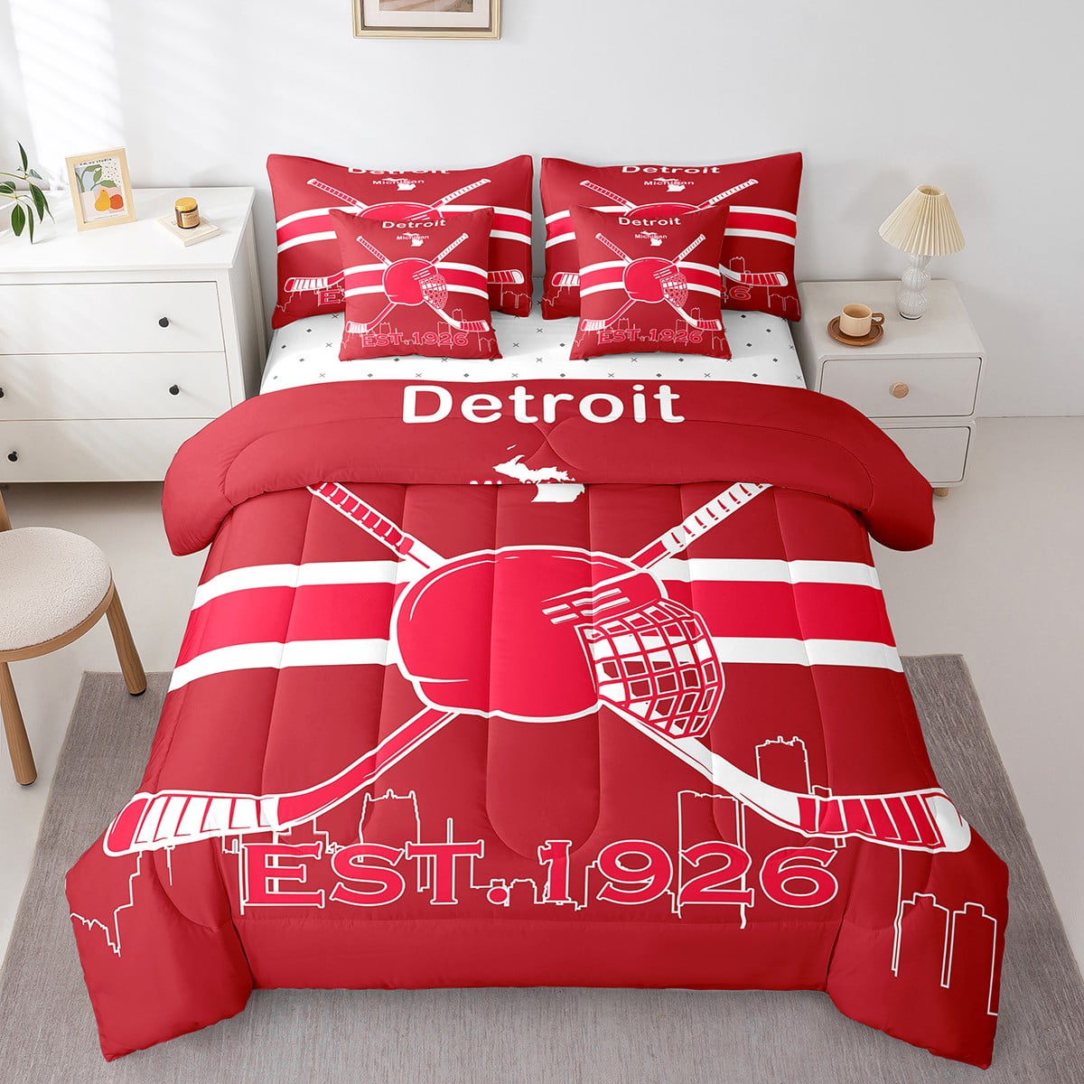 Full Comforter Set - 7 Pieces Ice Hockey Bedding Sets Full Bed in a Bag ...