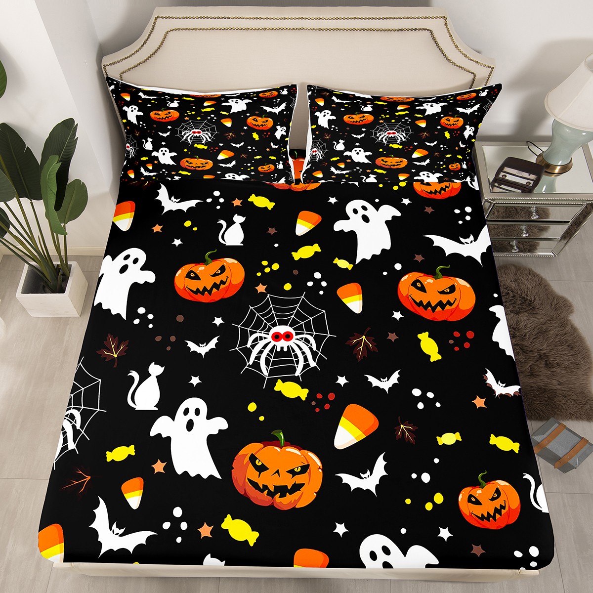 Full Halloween Bed Sheets, Pumpkin Bedding Set Teens Adult, Ghost ...