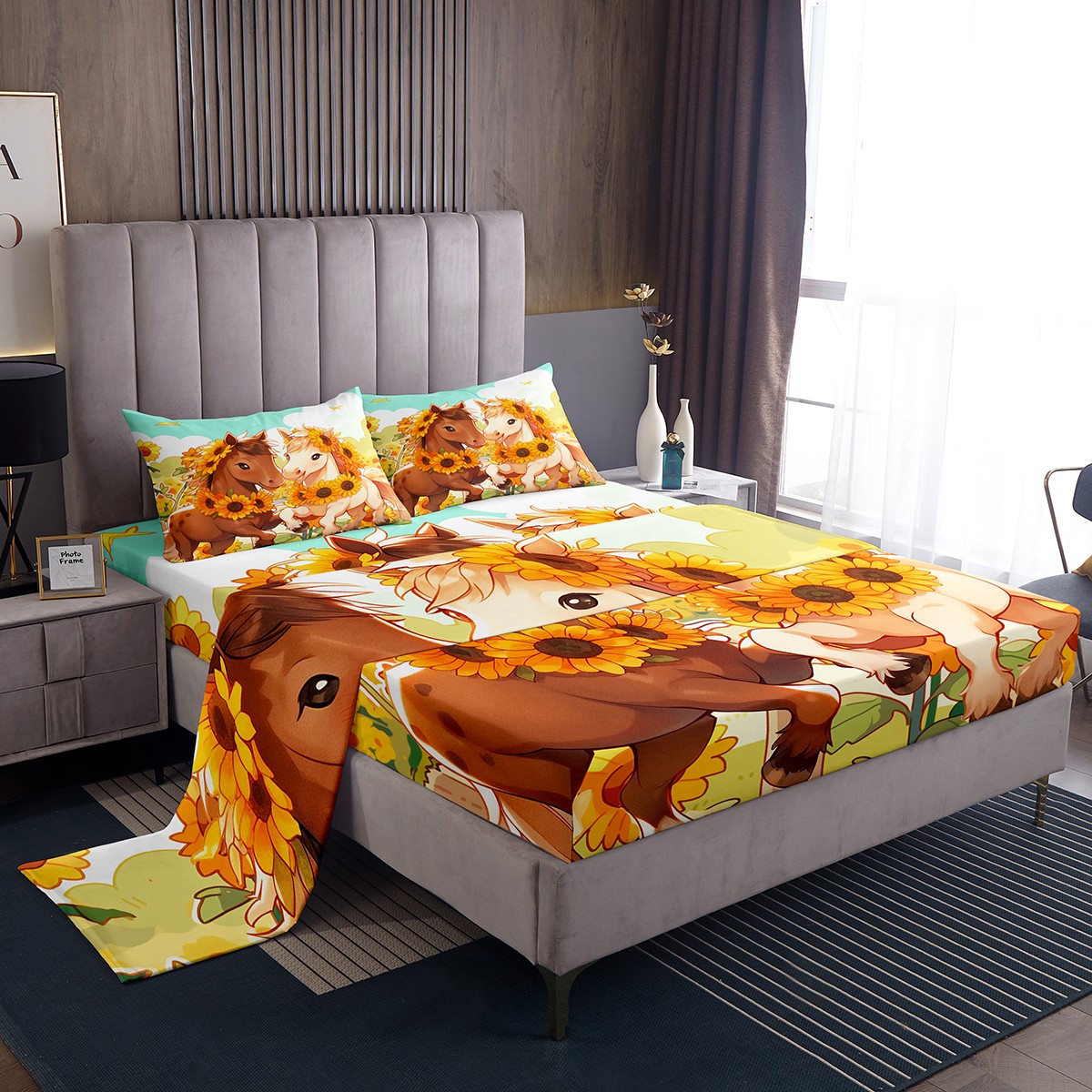 Full Horse Bed Sheets, Yellow Sunflower Sheet Set ren Teens Room Decor ...