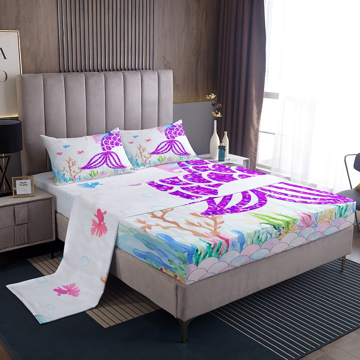 Erosebridal Full Mermaid Sheets, Pastel Glitter Mermaid Tail Bed Sheets ...