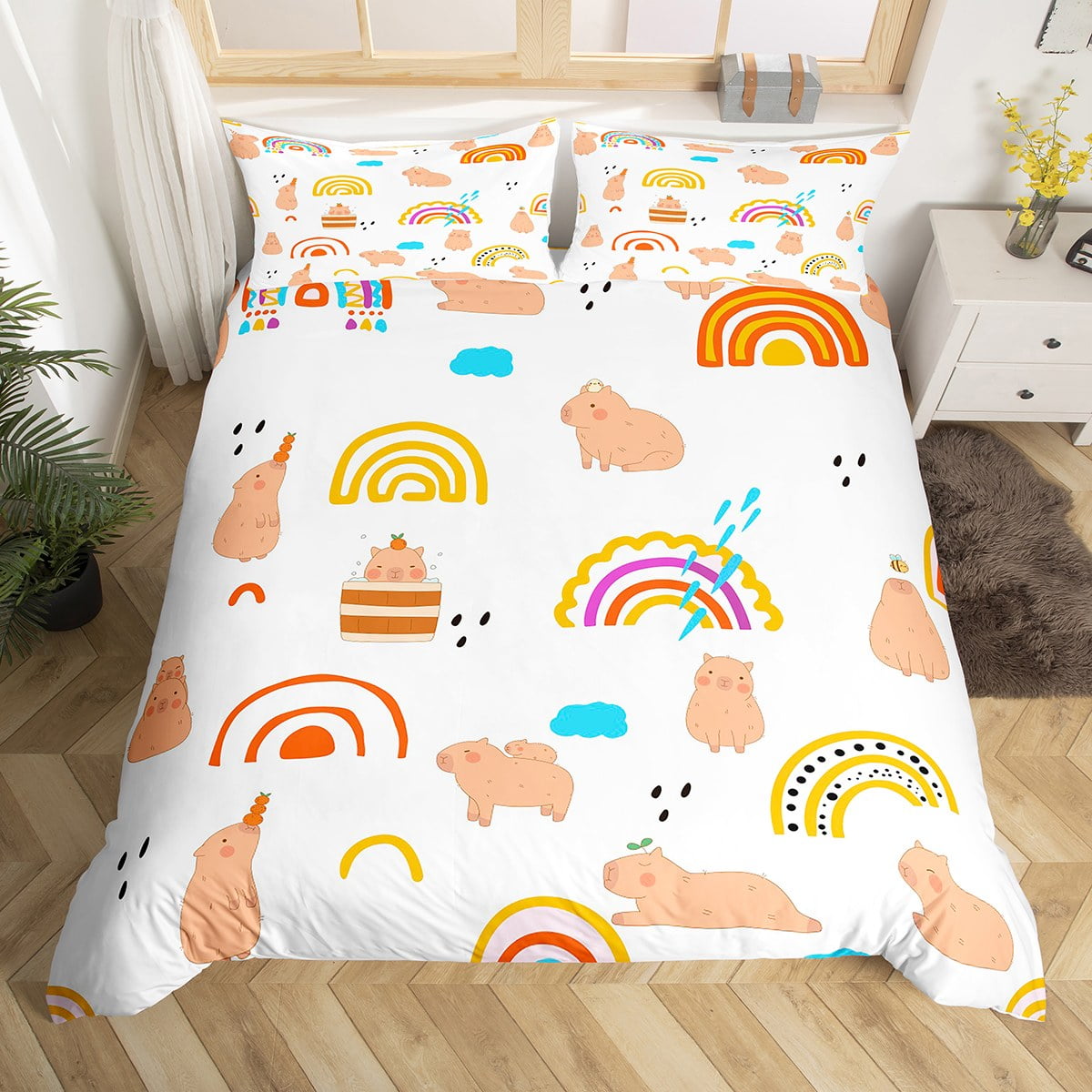 YST Full Rainbow Comforter Cover For Girls, Capybara Duvet Cover Kids ...