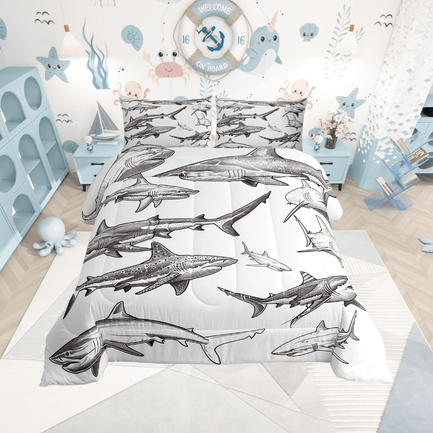 Erosebridal Full Shark Bedding Sets, Ocean Animal Comforter Set Marine ...