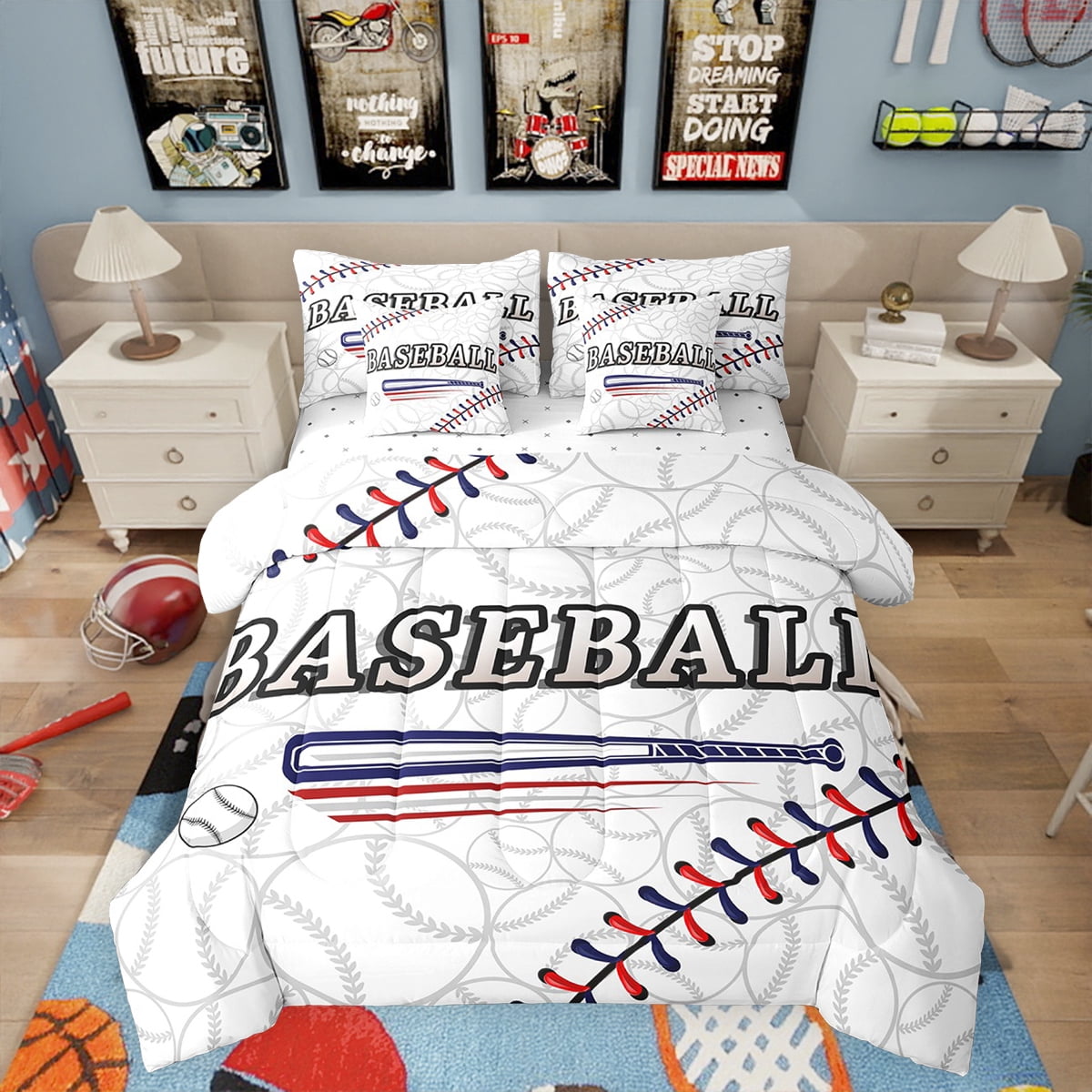 Full Size Baseball Bedding Set Sports Themed Comforter 7 Pieces Soft ...