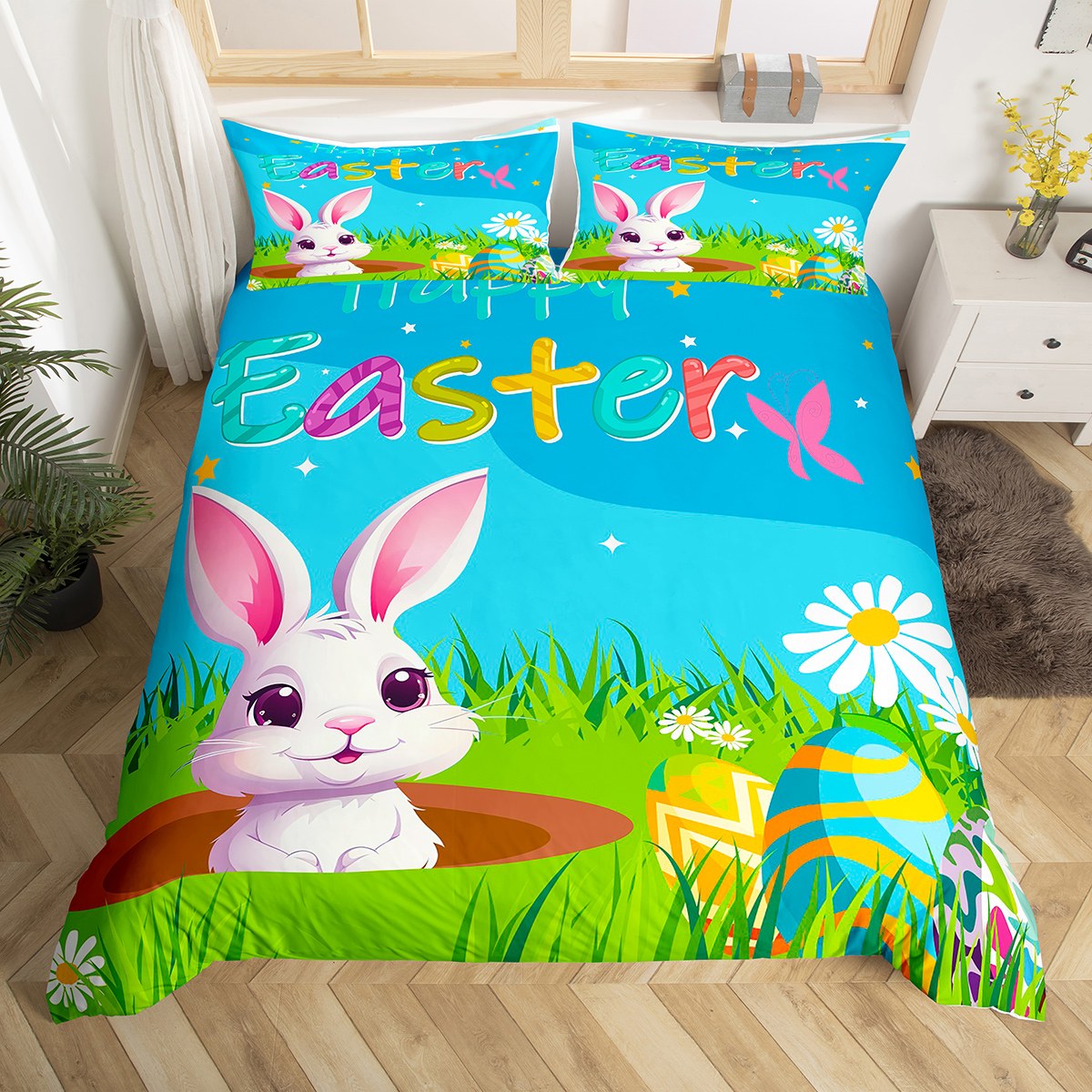 YST Full Size Easter Duvet Cover for Kids Toddler,Cartoon Easter Bunny ...