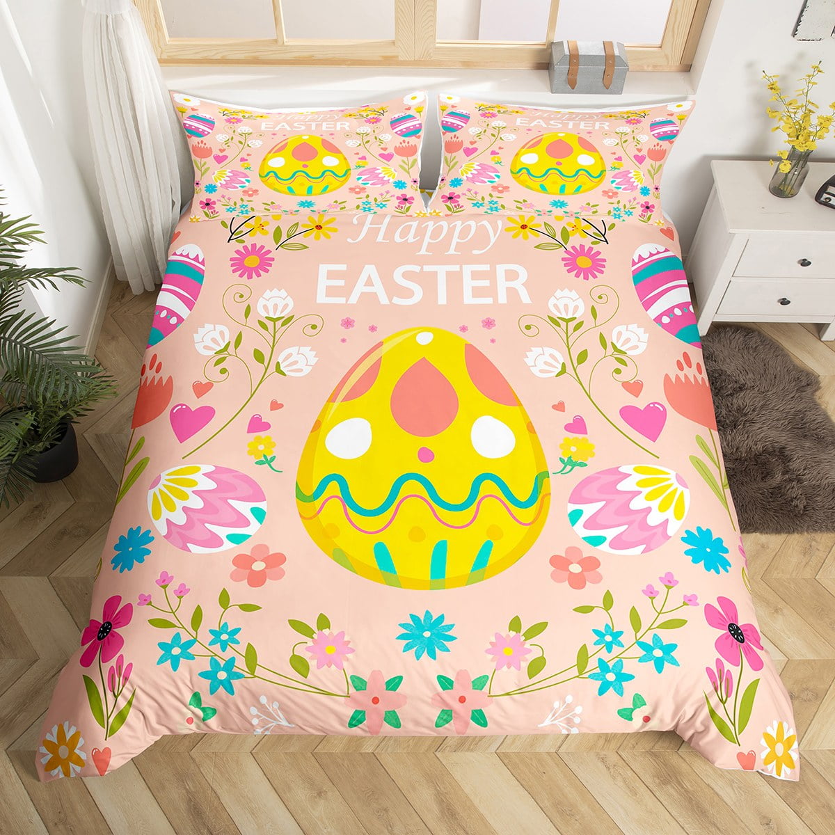 Full Size Easter Eggs Duvet Cover,Girly Easter Decorations Comforter ...