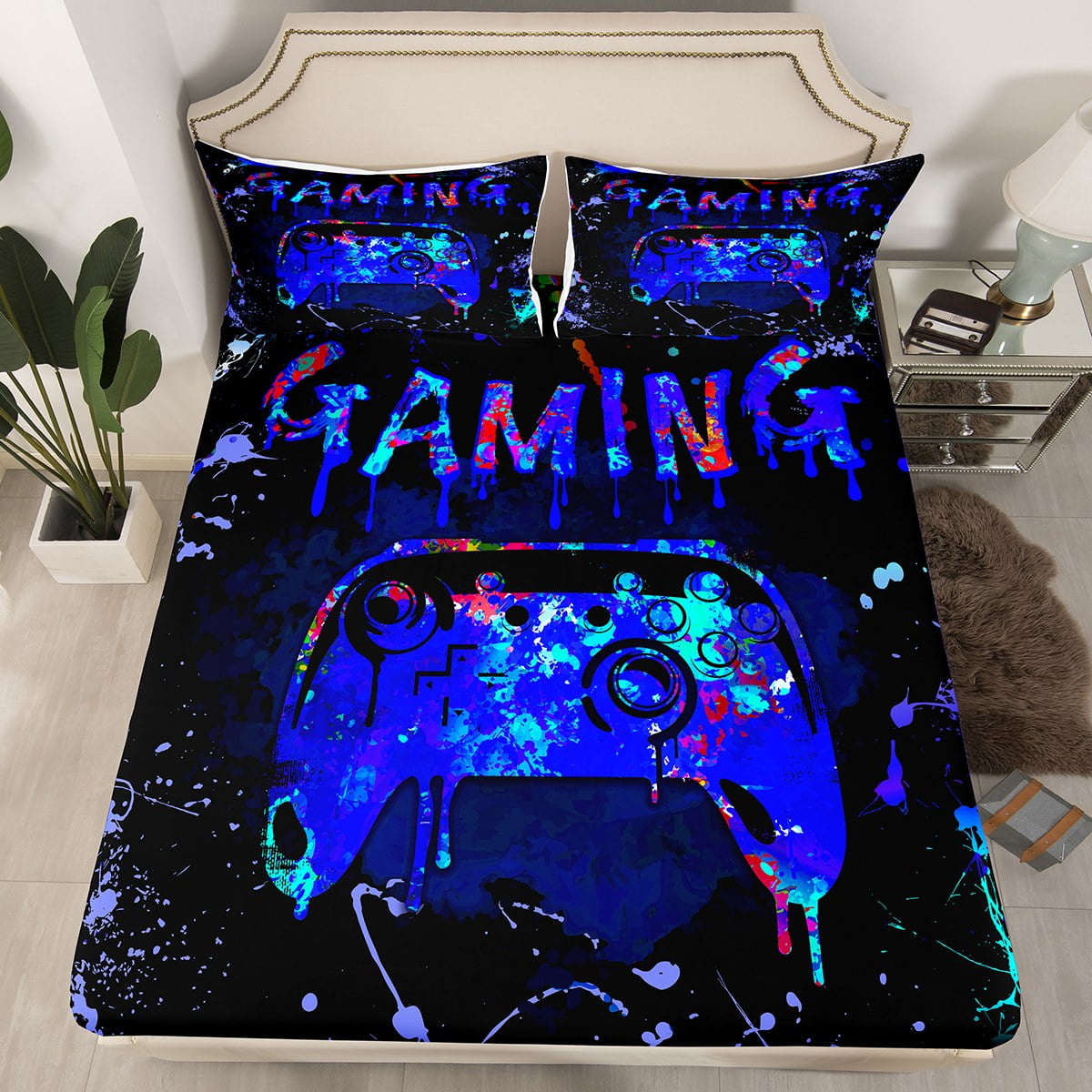YST Full Size Gamer Fitted Sheet for Boys,Gaming Bedding Sets for Boys ...
