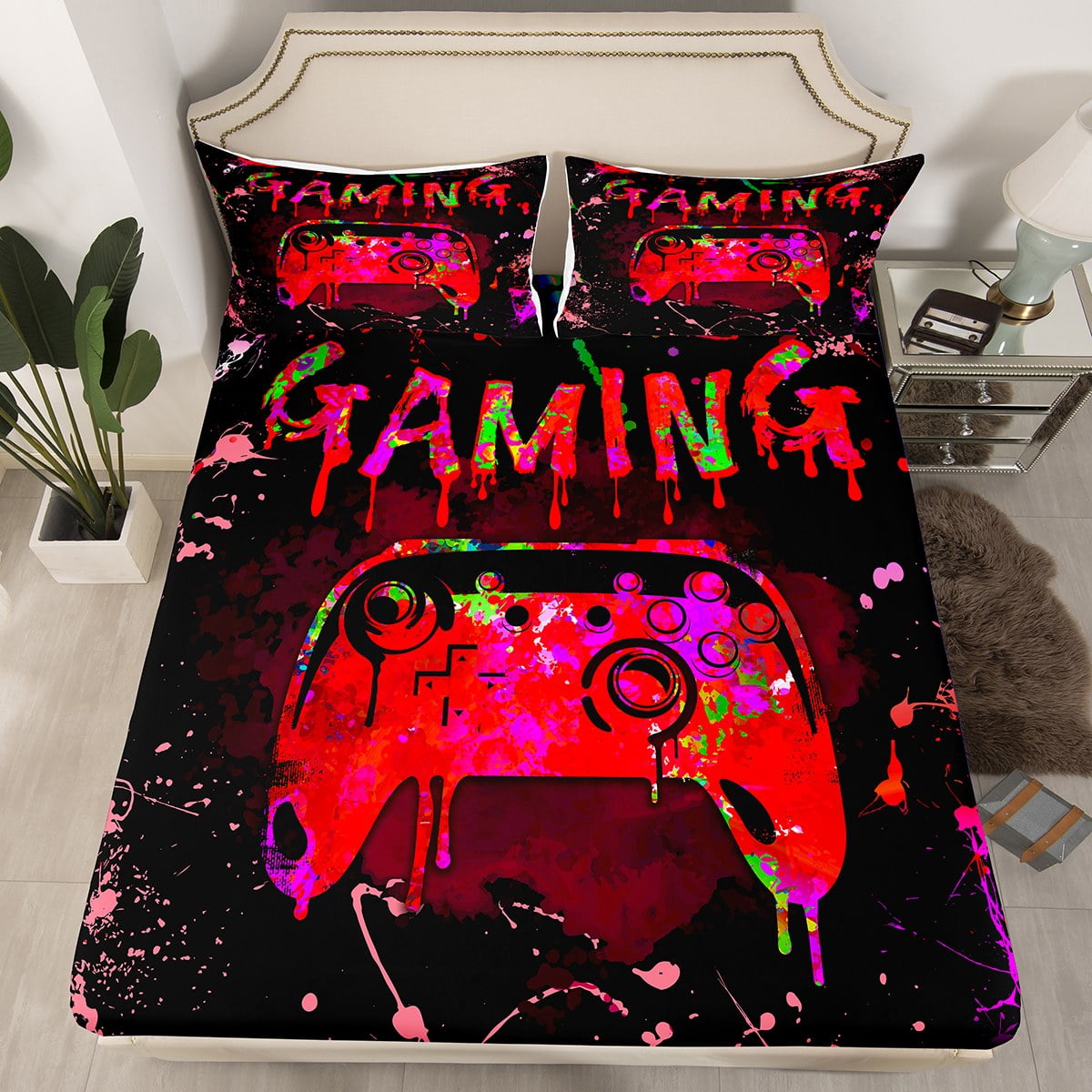 Full Size Gamer Fitted Sheet ,Gaming Bedding Sets Teens,Gamepad Console ...