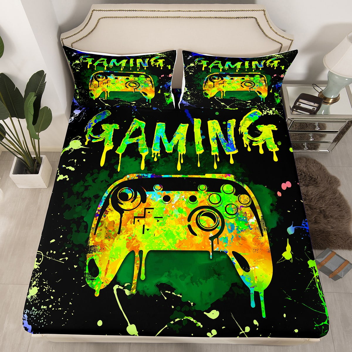 Erosebridal Full Size Gamer Fitted Sheet,Gaming Bedding Sets Teens ...