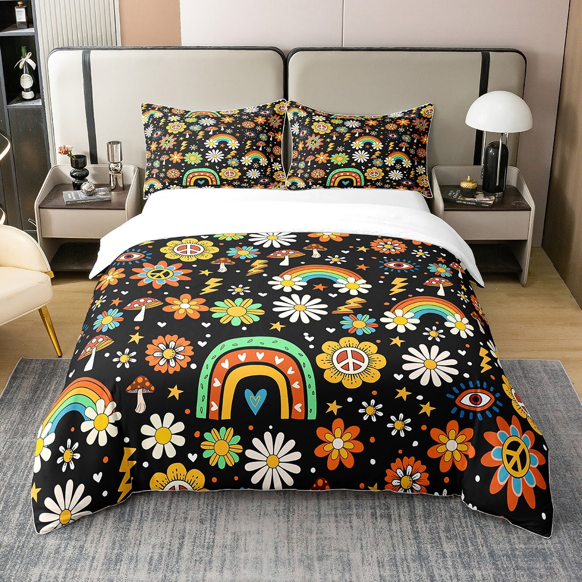 YST Funky 60s 70s 100% Cotton Duvet Cover King for Kids Boys Girls ...