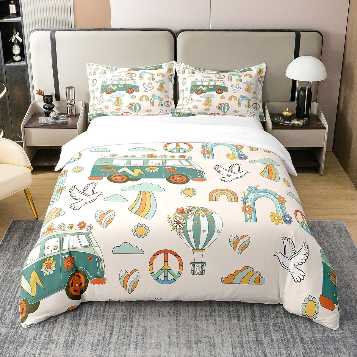YST Funky Style 100 percent Cotton Duvet Cover for 60S 70S,Vintage ...