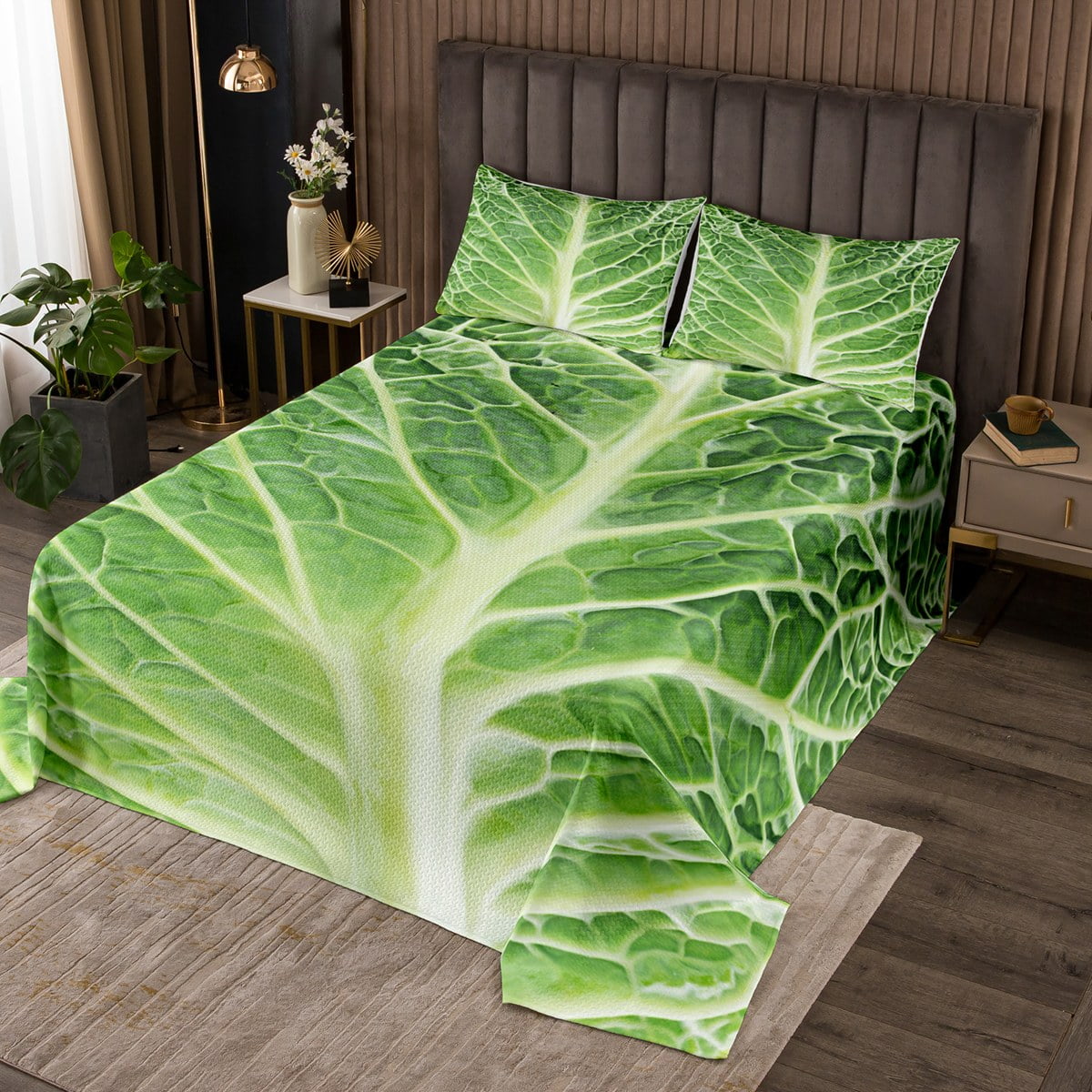 YST Funny Cabbage Leaf Bedspread Set Twin for Kids Adults,Green Lettuce ...