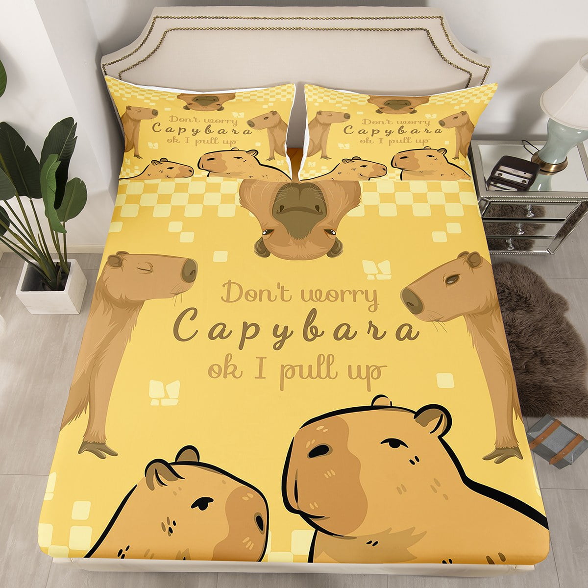 Erosebridal Funny Capybaras Fitted Sheet Full Cute Capybara Bed Sheets ...