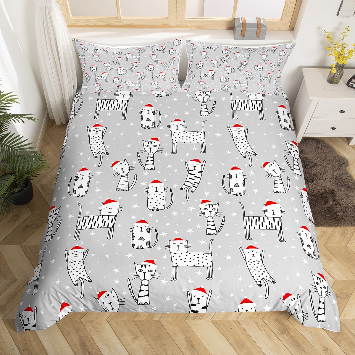 YST Funny Cat Duvet Cover Twin for Kids Boys Girls Grey White Bedding ...