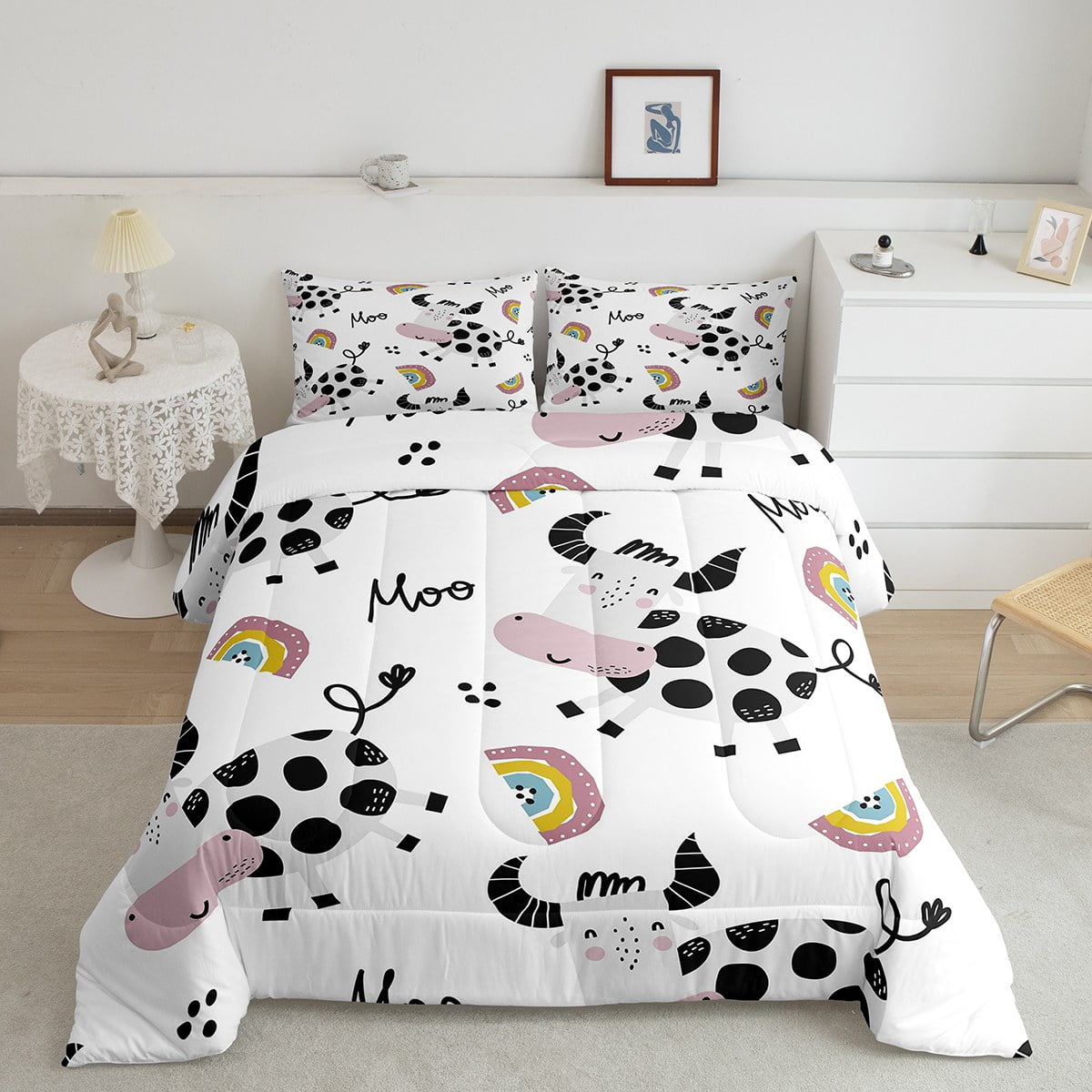 YST Funny Cow Bedding Set Full for Kids Boys Girls Cute Kawaii Rainbow ...
