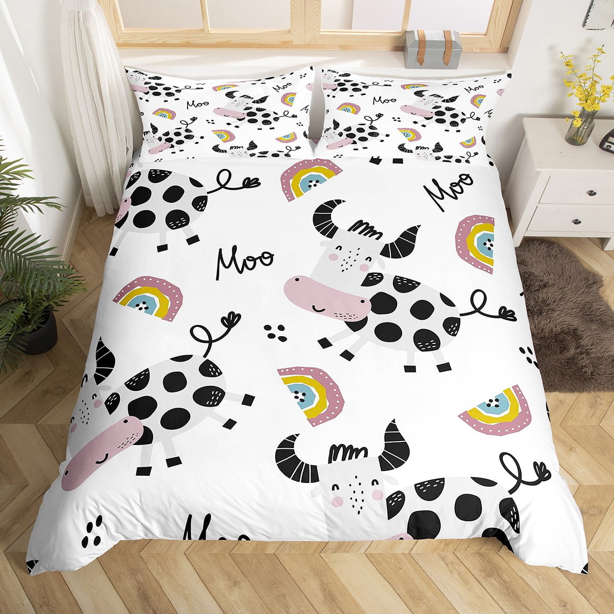 Erosebridal Funny Cow Duvet Cover Twin Cute Kawaii Rainbow Bedding Sets ...