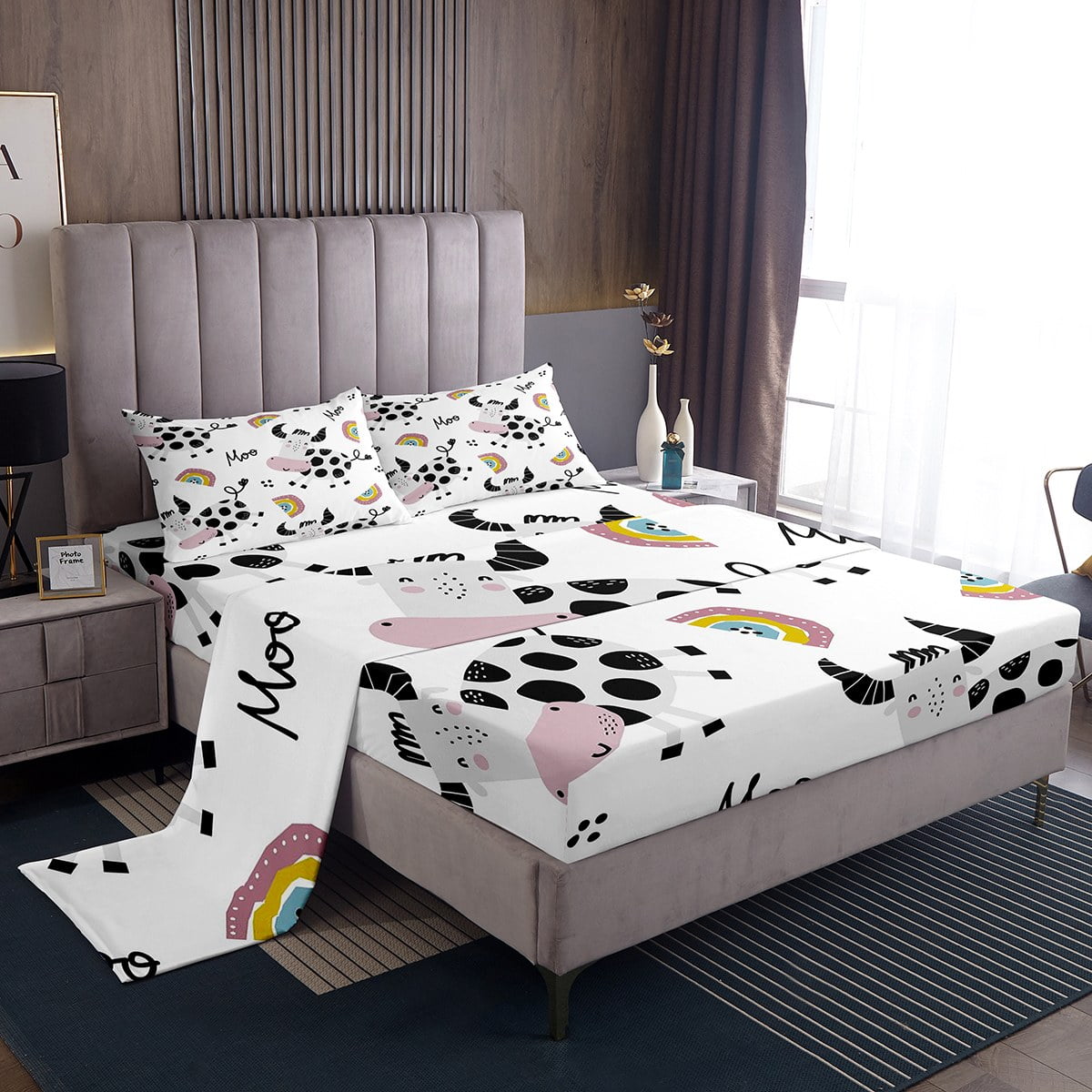 YST Funny Cow King Sheets for Kids Boys Girls Cute Kawaii Rainbow Bed ...