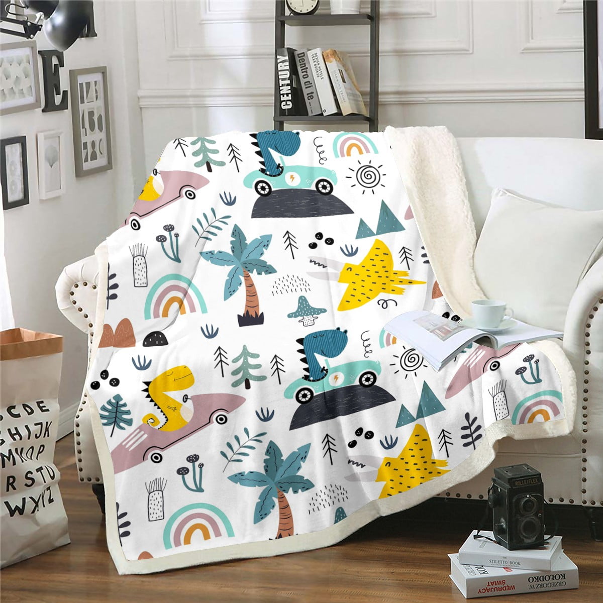 YST Funny Dinosaur Blanket for Kids Toddler Cartoon Car Throw Blanket ...