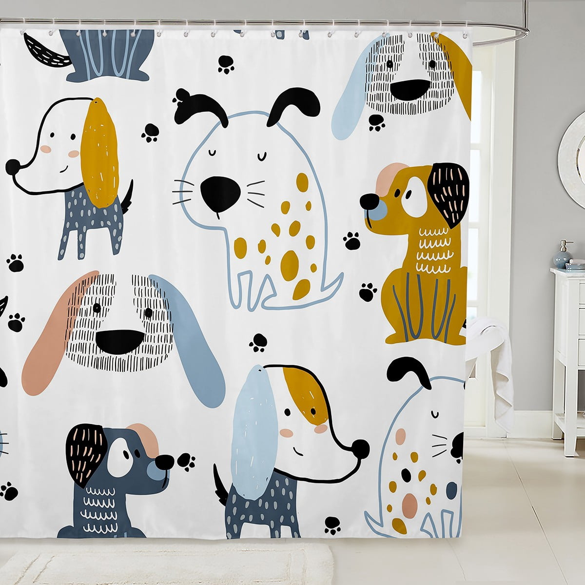 Funny Dog Bathroom Curtain Cute Cartoon Pug Bath Curtain, Kawaii Pet ...