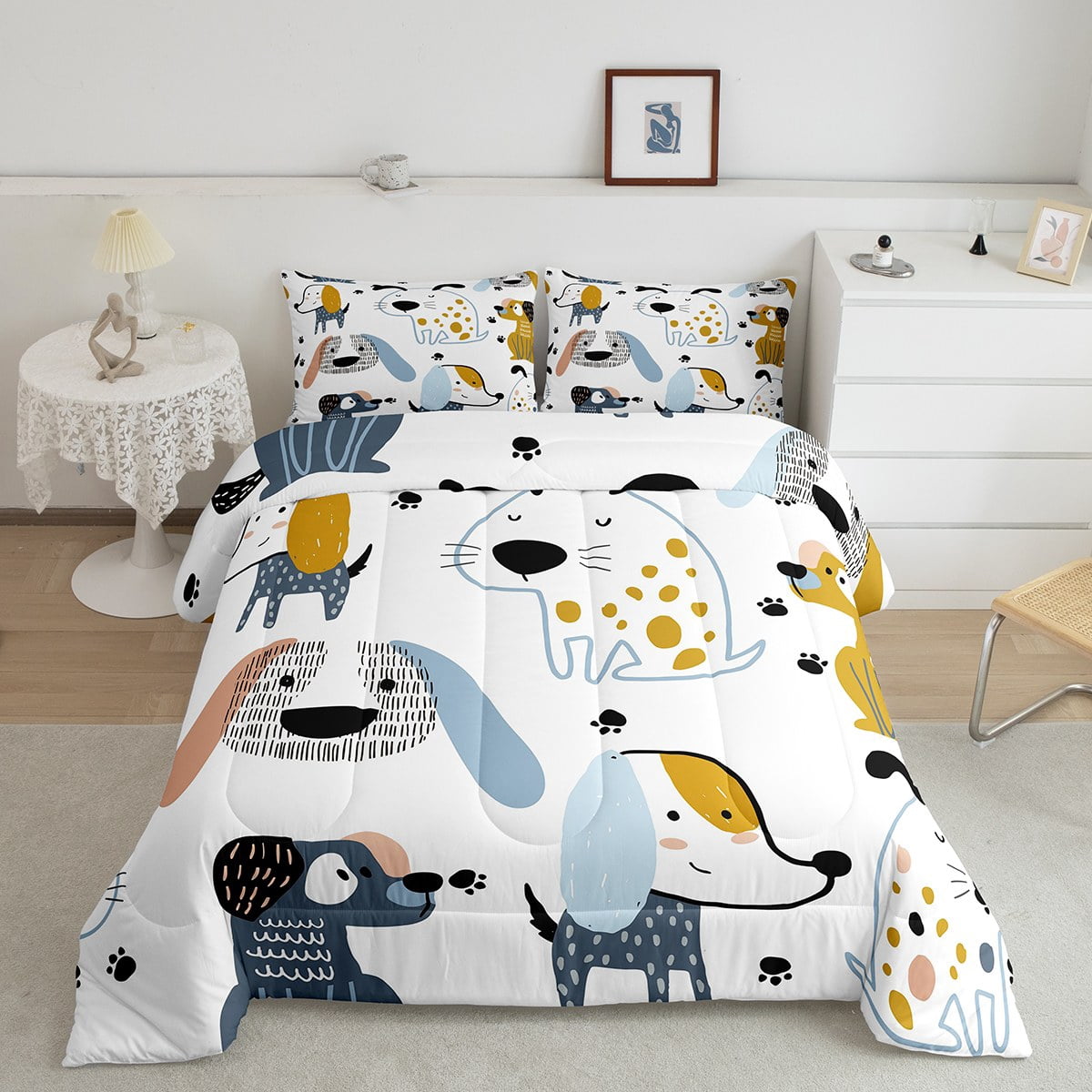 Funny Dog Bedding Full Cute Cartoon Pug Comforter Set, Kawaii Pet ...