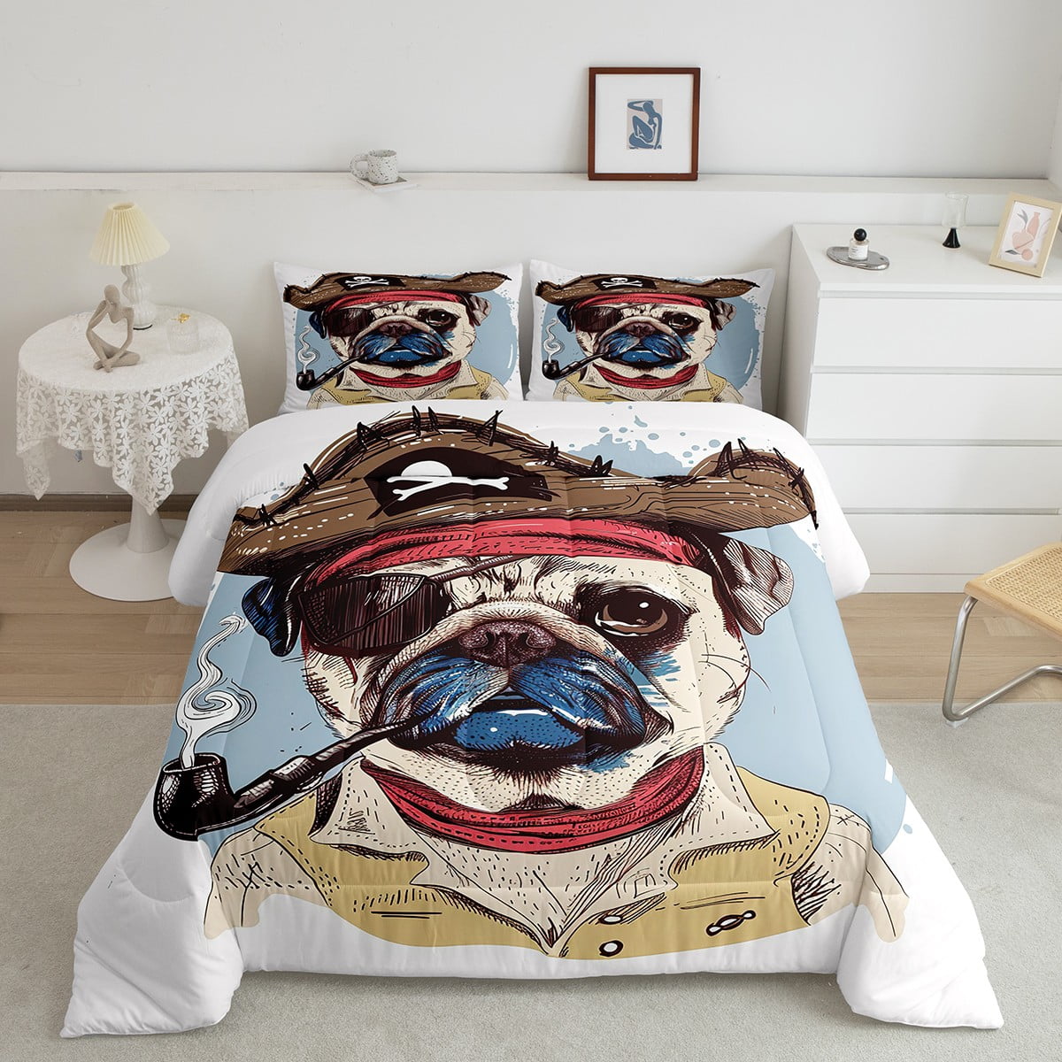 YST Funny Dog Comforter Set Twin Size,Cute Bulldog Pirate Bedding Set ...