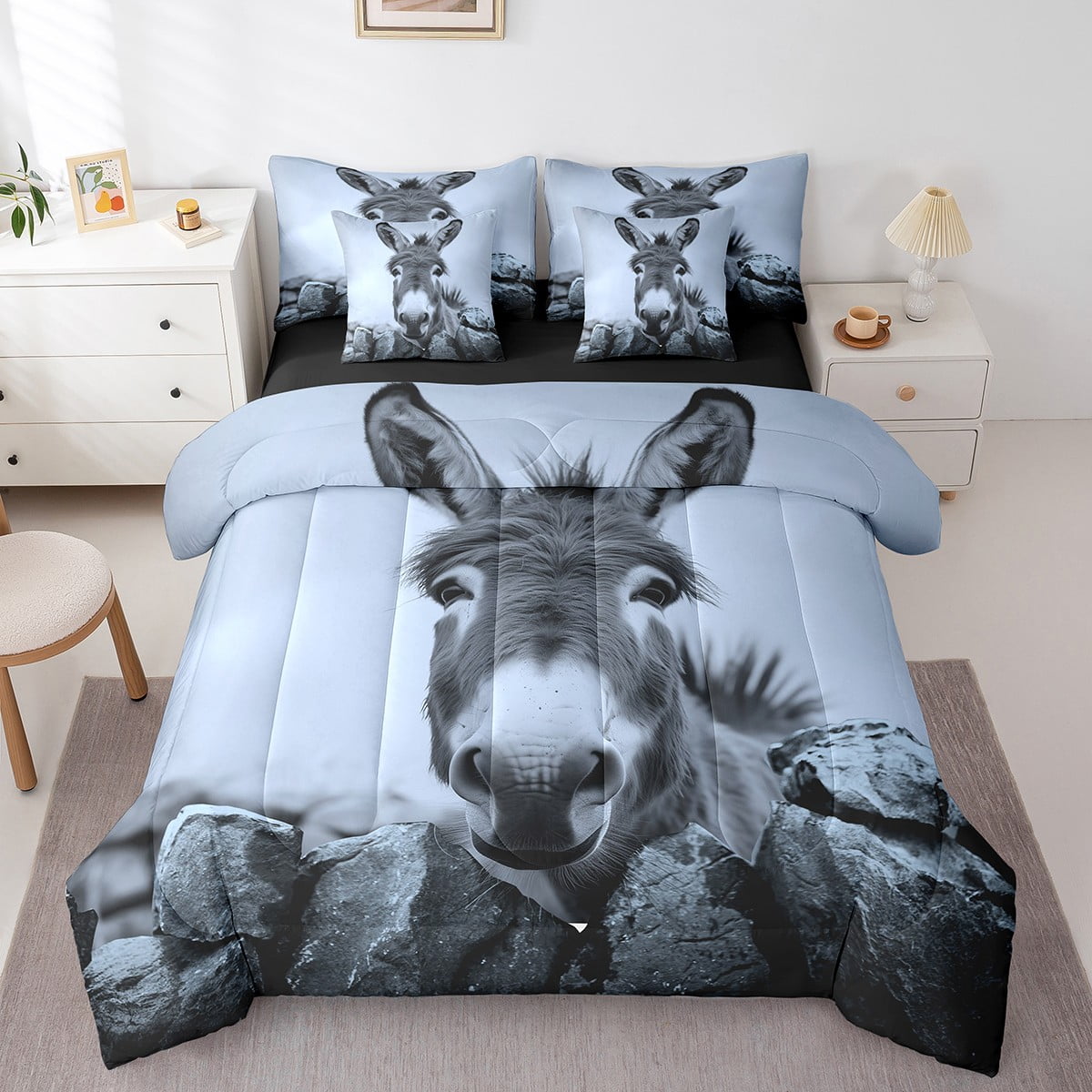 Funny Donkey Comforter Set Queen Size 7 Piece Farm Animal Bed In A Bag ...