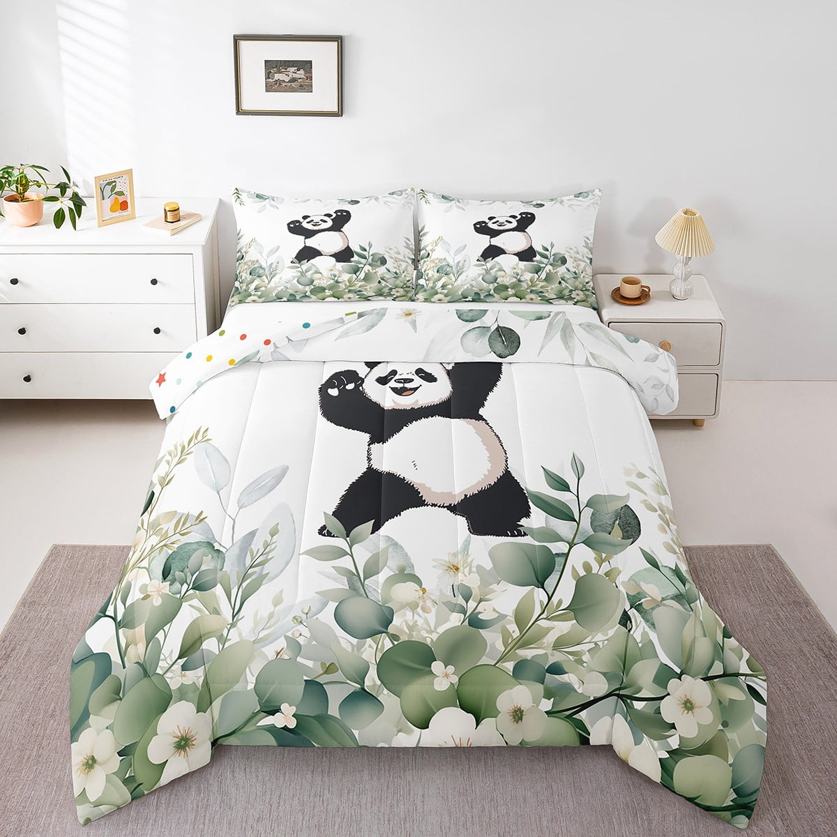 Erosebridal Funny Panda Twin Size Comforter Set Green Eucalyptus ...