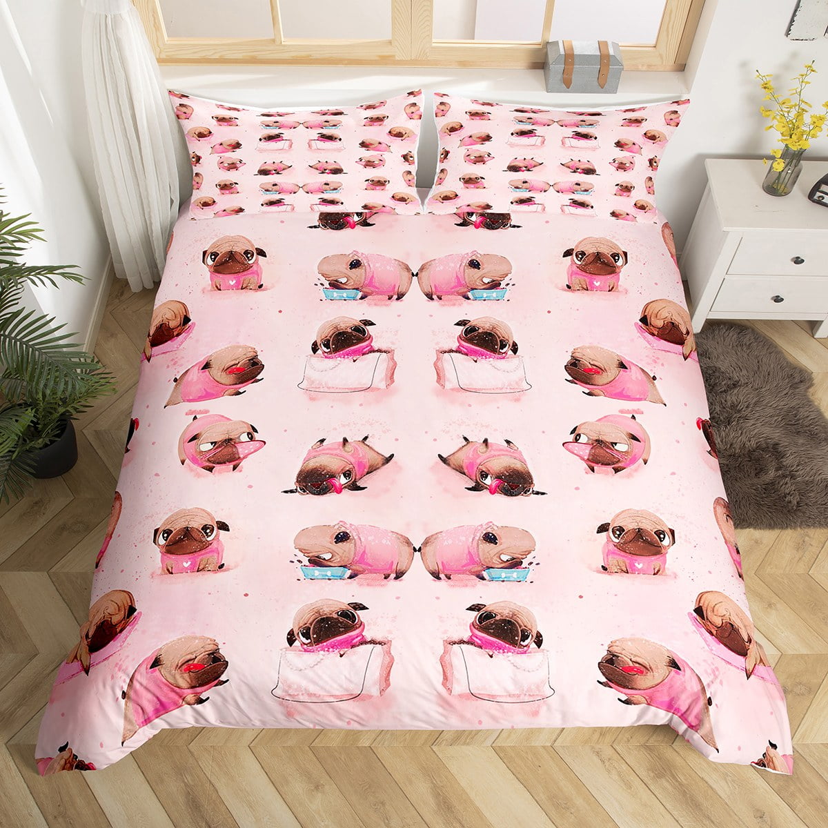 YST Funny Pug Bed Set Cute Dog Duvet Cover, Animal Pet Themed Bedding ...