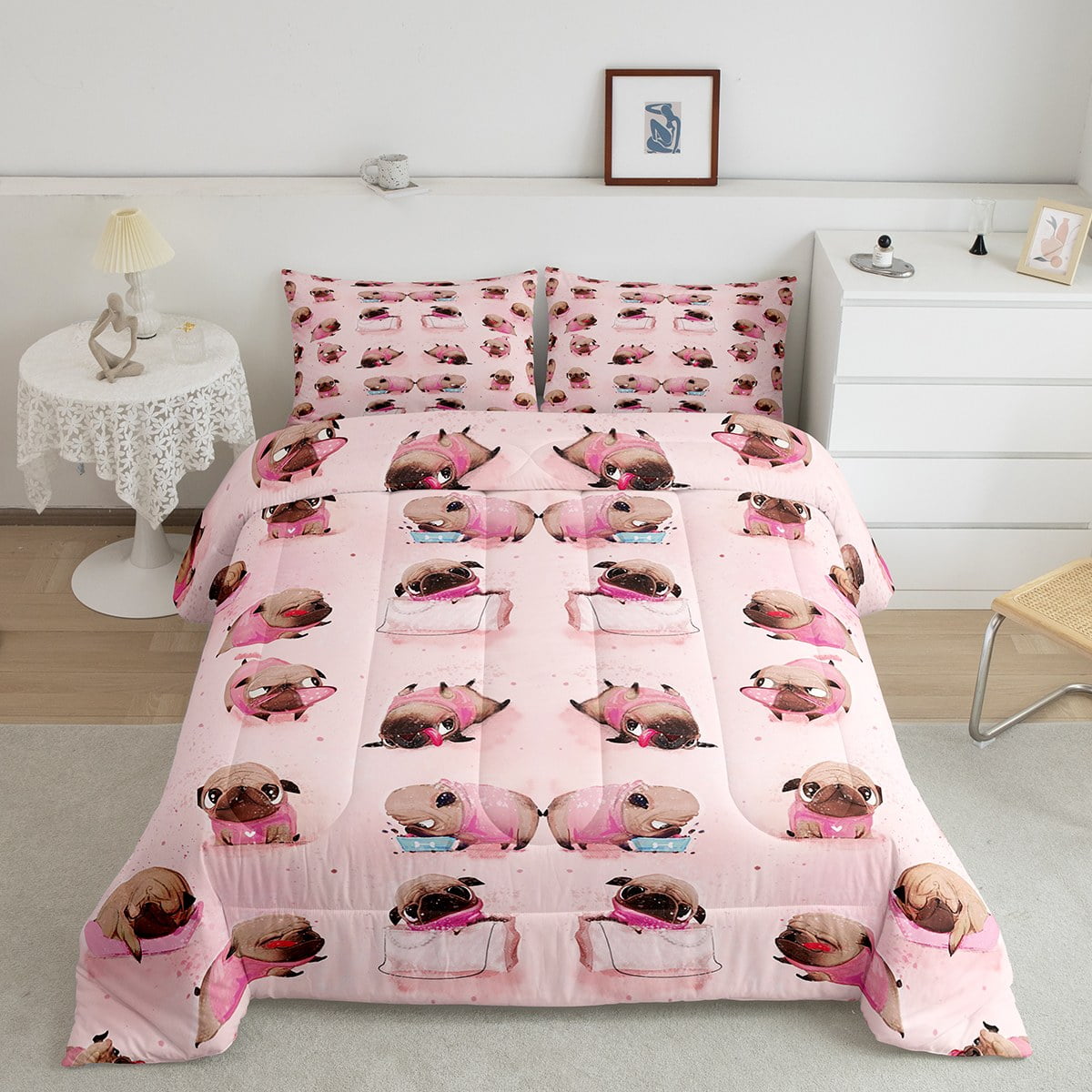 YST Funny Pug Comforter Set Queen Cute Dog Bedding Set, Animal Pet ...