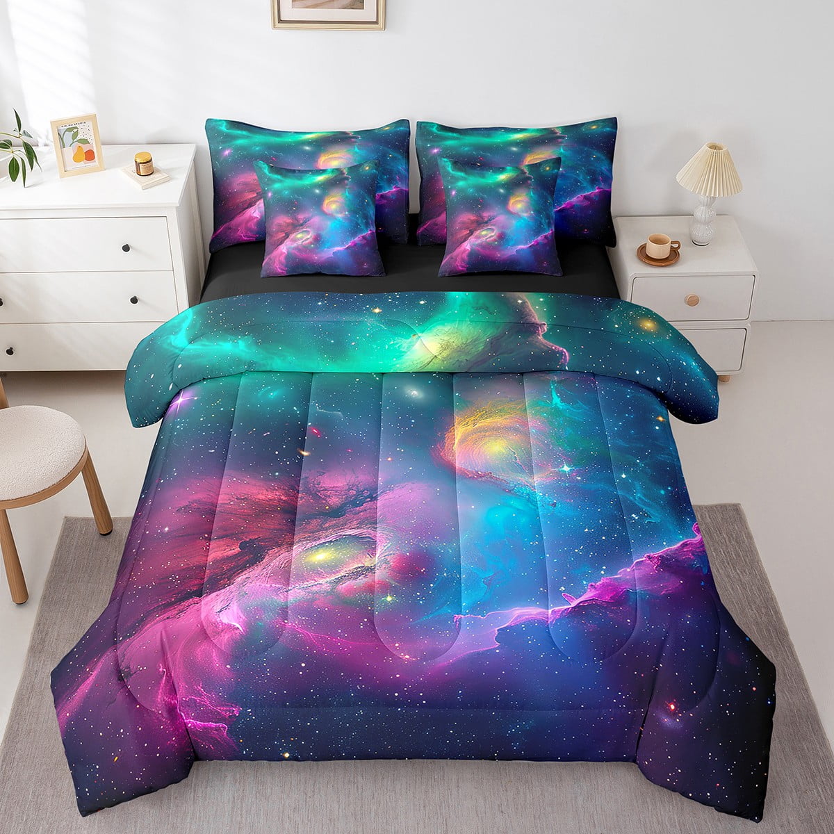 Erosebridal Galaxies Queen Comforter Set 7 Piece,Outer Space Bed in A ...