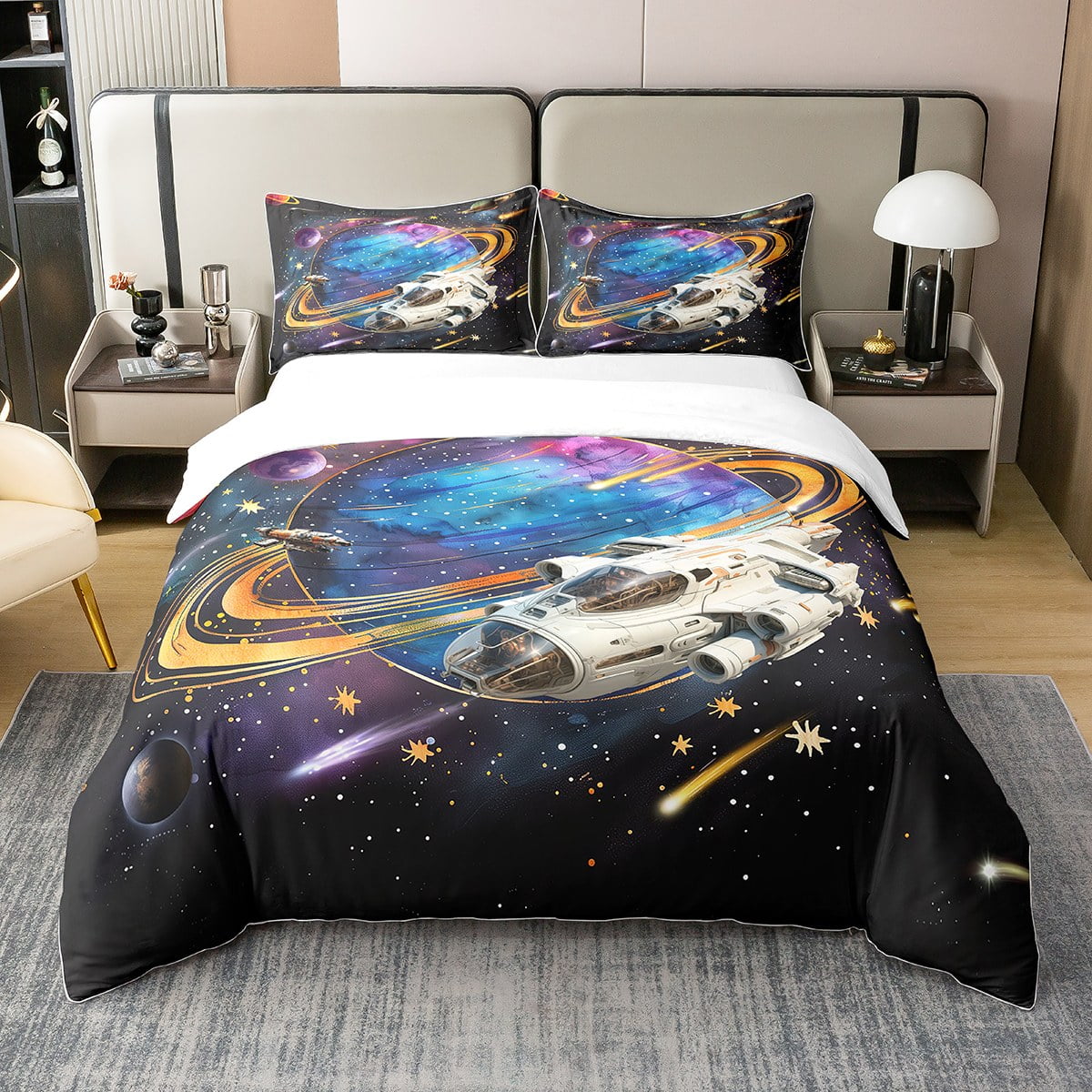YST Galaxy 100% Cotton Duvet Cover,Blue Purple Planet Comforter Cover ...