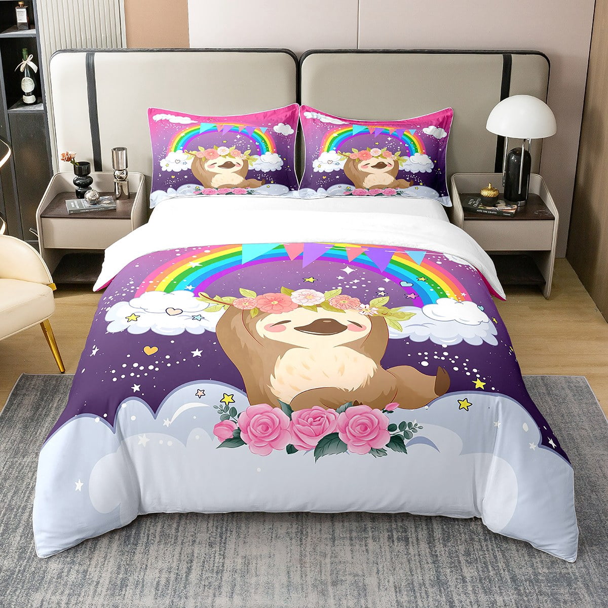 Erosebridal Galaxy 100% Cotton Duvet Cover,Kawaii Sloth Twin Size ...