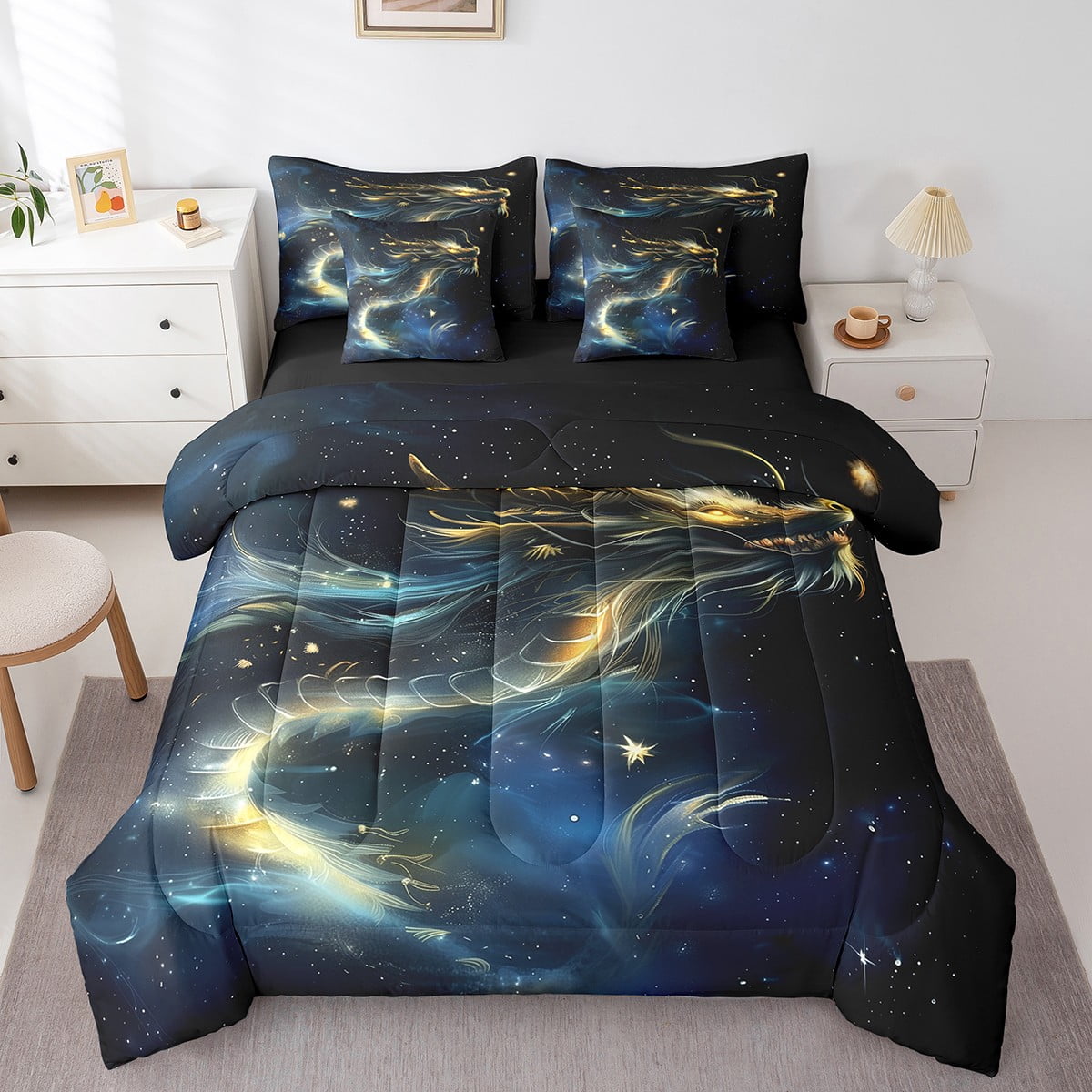 YST Galaxy Dragon Comforter Set 7 Piece Exotic Chinese Fantasy Animal ...