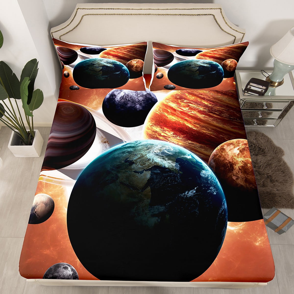 Erosebridal Galaxy Fitted Sheet Queen Universe Themed Decor Bed Sheets ...