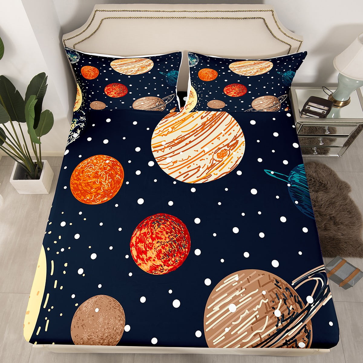 YST Galaxy Fitted Sheet Twin Solar System Bed Sheets for Boys Girls ...