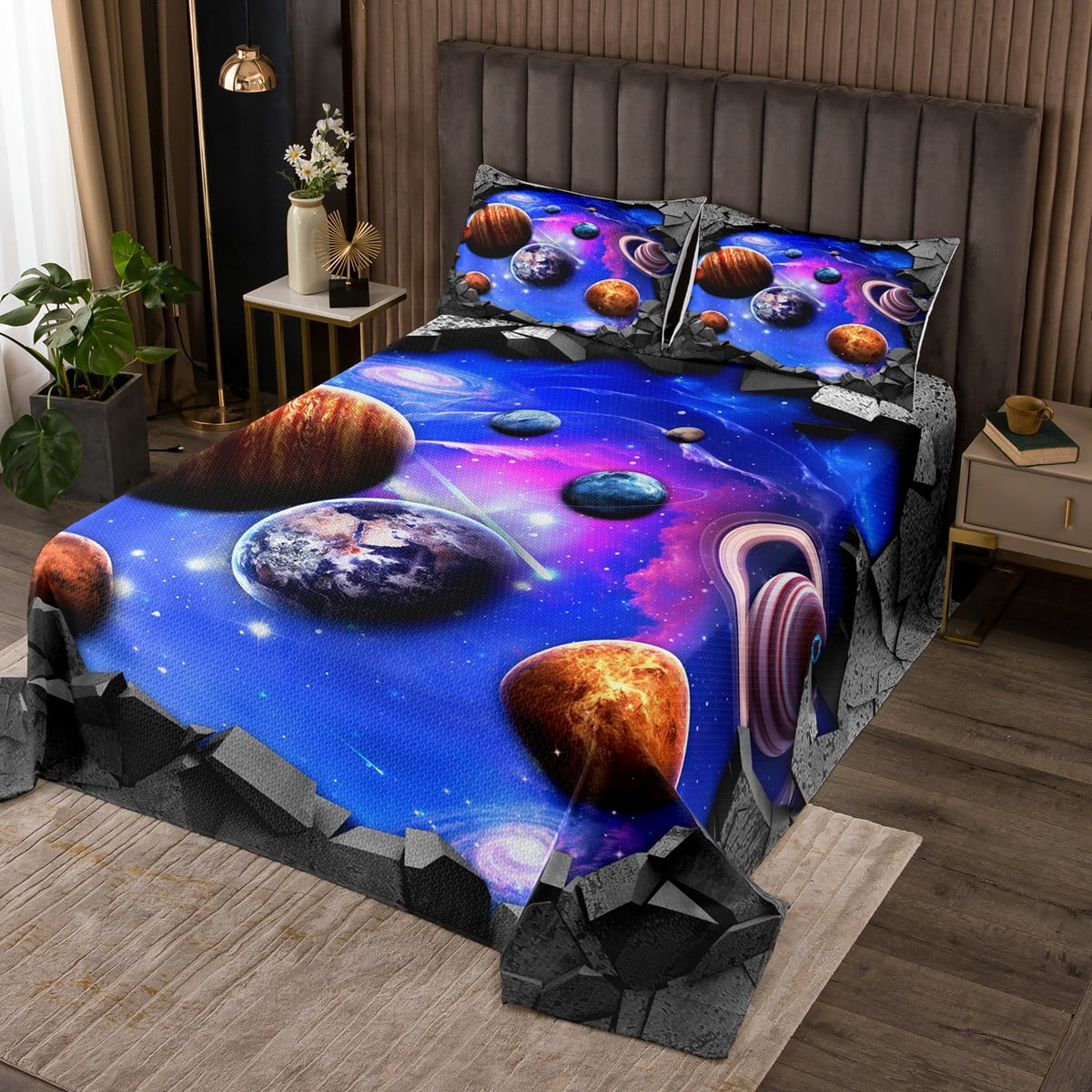 YST Galaxy Quilt Set Queen for Girls Boys Outer Space Themed Bedspread ...