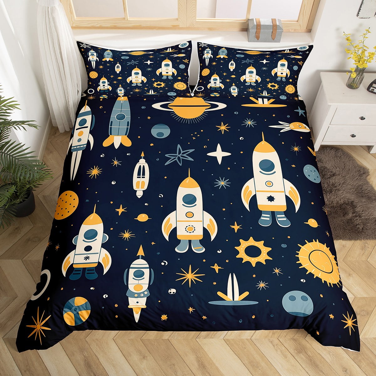 YST Galaxy Sun Bedding Sets Twin Universe Stars Comforter Cover,Rocket ...