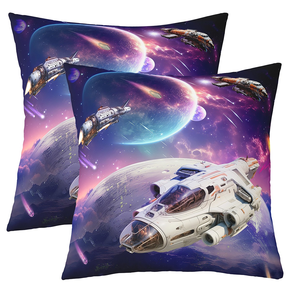 Galaxy Throw Pillow Covers Set of 2 ,3D Space Ship Print Pillow Covers ...