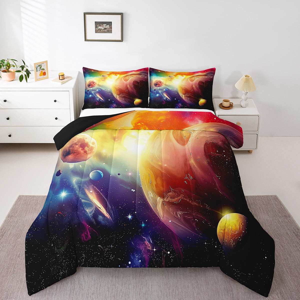 Galaxy Twin Size Comforter Set, Planets Starry Sky Comforter For ...
