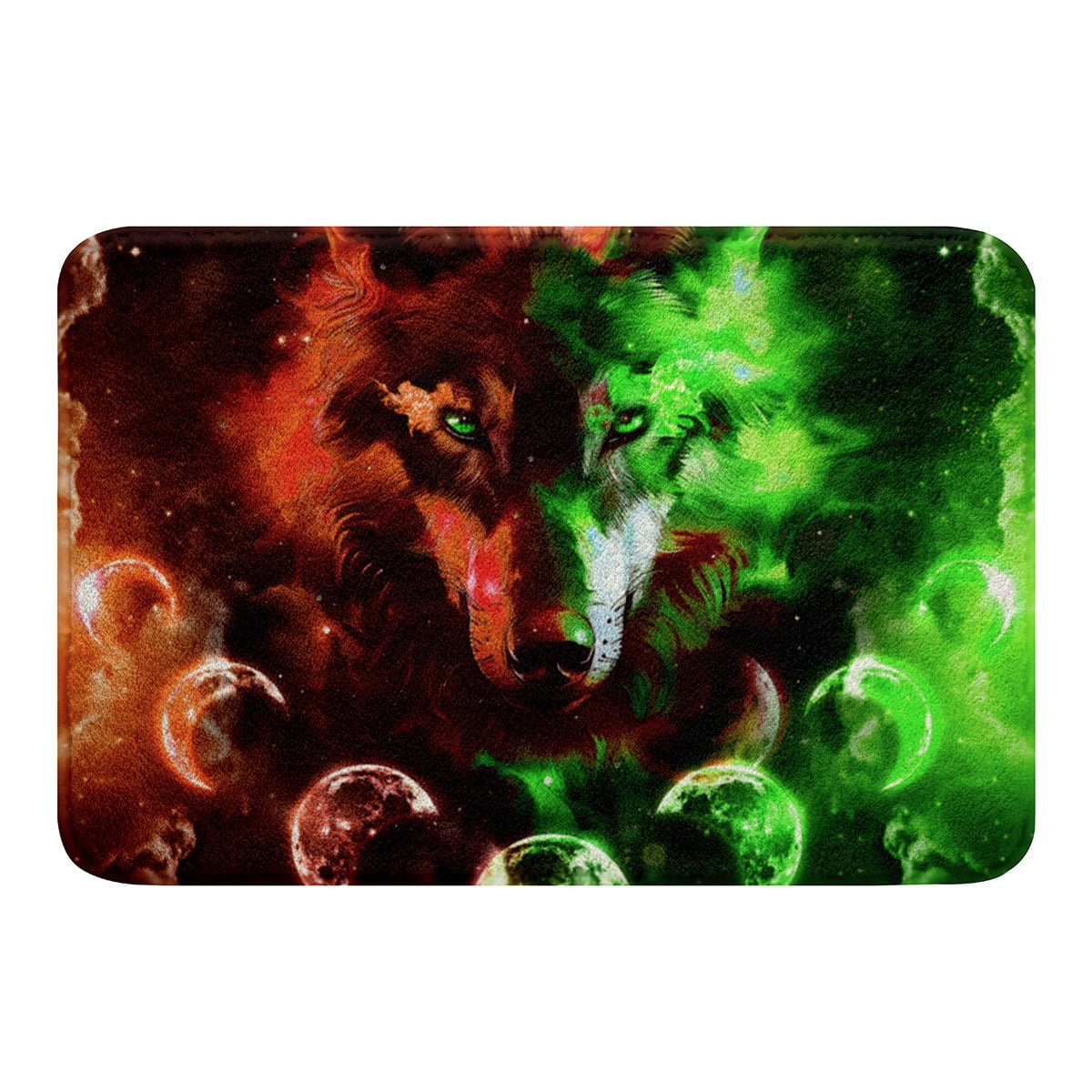 Erosebridal Galaxy Wolf Bathroom Rugs,Orange Green Starry Sky Moon Bath ...