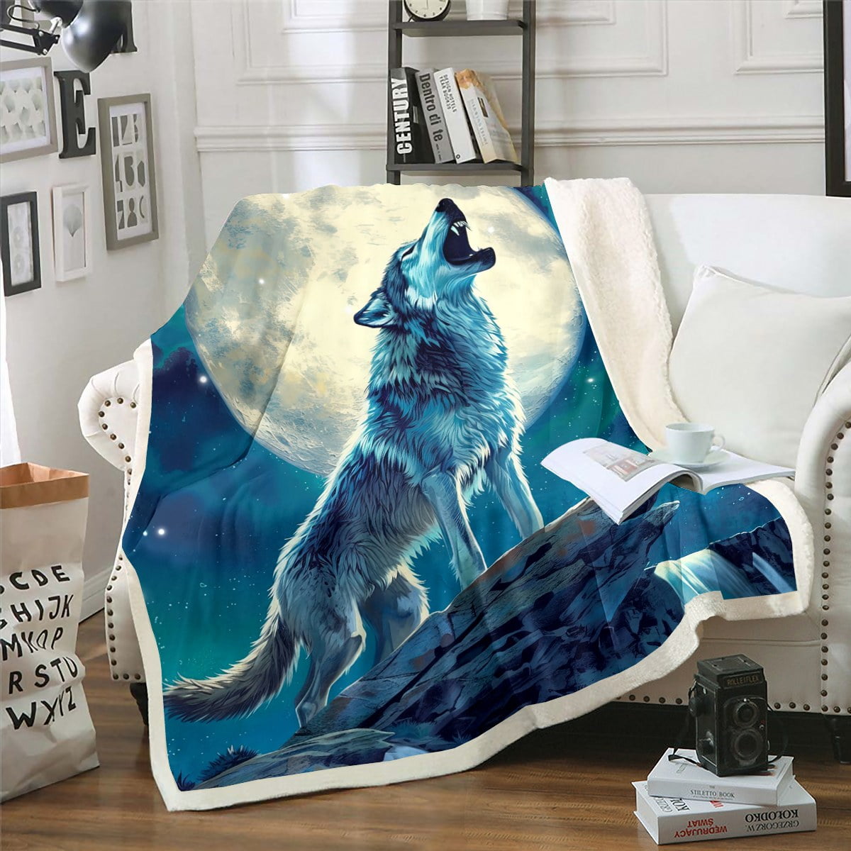 Galaxy Wolf Blanket Adults,Moon Starry Sky Throw Blanket Trippy Decor ...