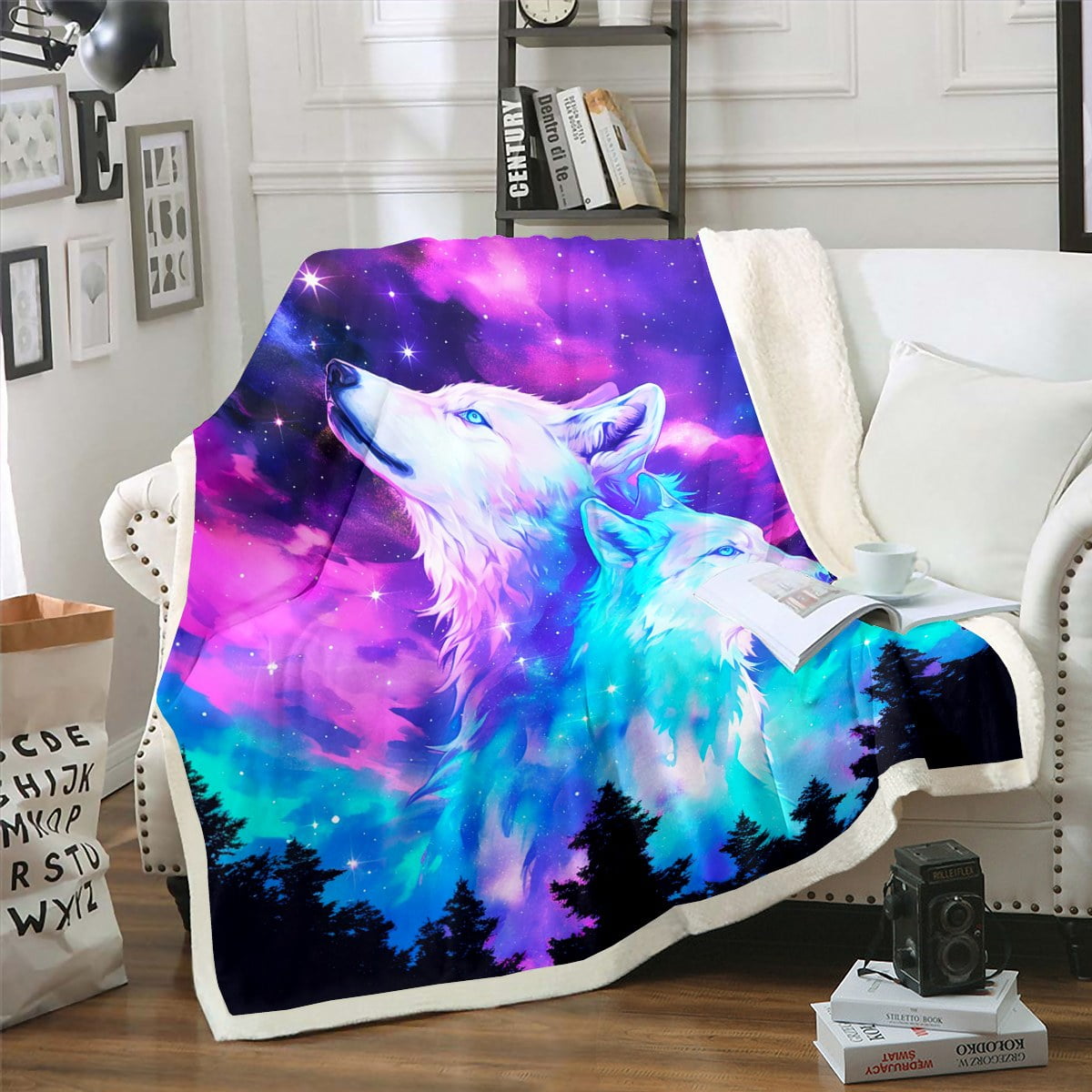 YST Galaxy Wolf Blanket for Girls Boys Kids,Purple Teal Colorful Starry ...