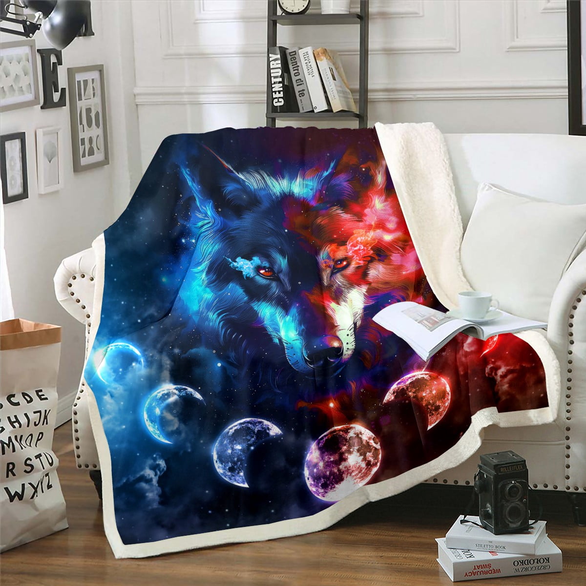 YST Galaxy Wolf Blanket,Red Teal Starry Sky Moon Throw Blanket for ...