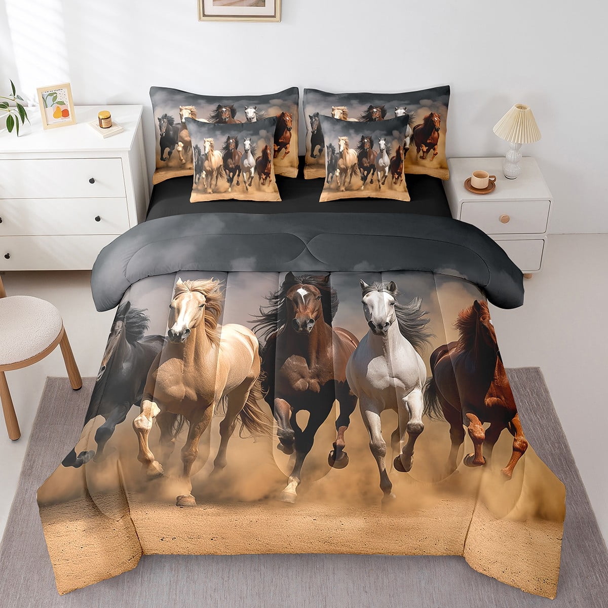 Galloping Horse Bed in a Bag 7-Piece Farm Animal Bedding Set, Rustic ...