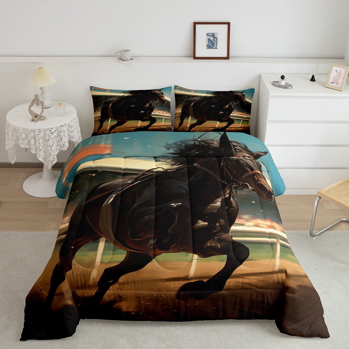 YST Galloping Horse Comforter Set Twin For Kids Boys Girls Horse Racing ...