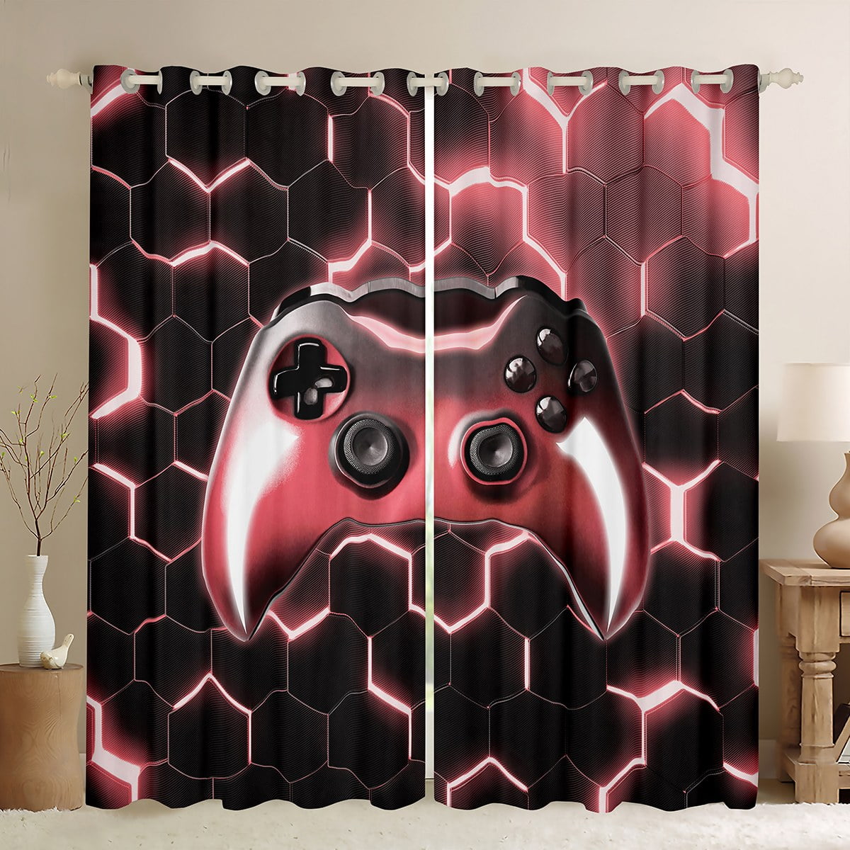 YST Game Console 30%-50% Blackout Curtains Brick Red Gamer Curtains ...